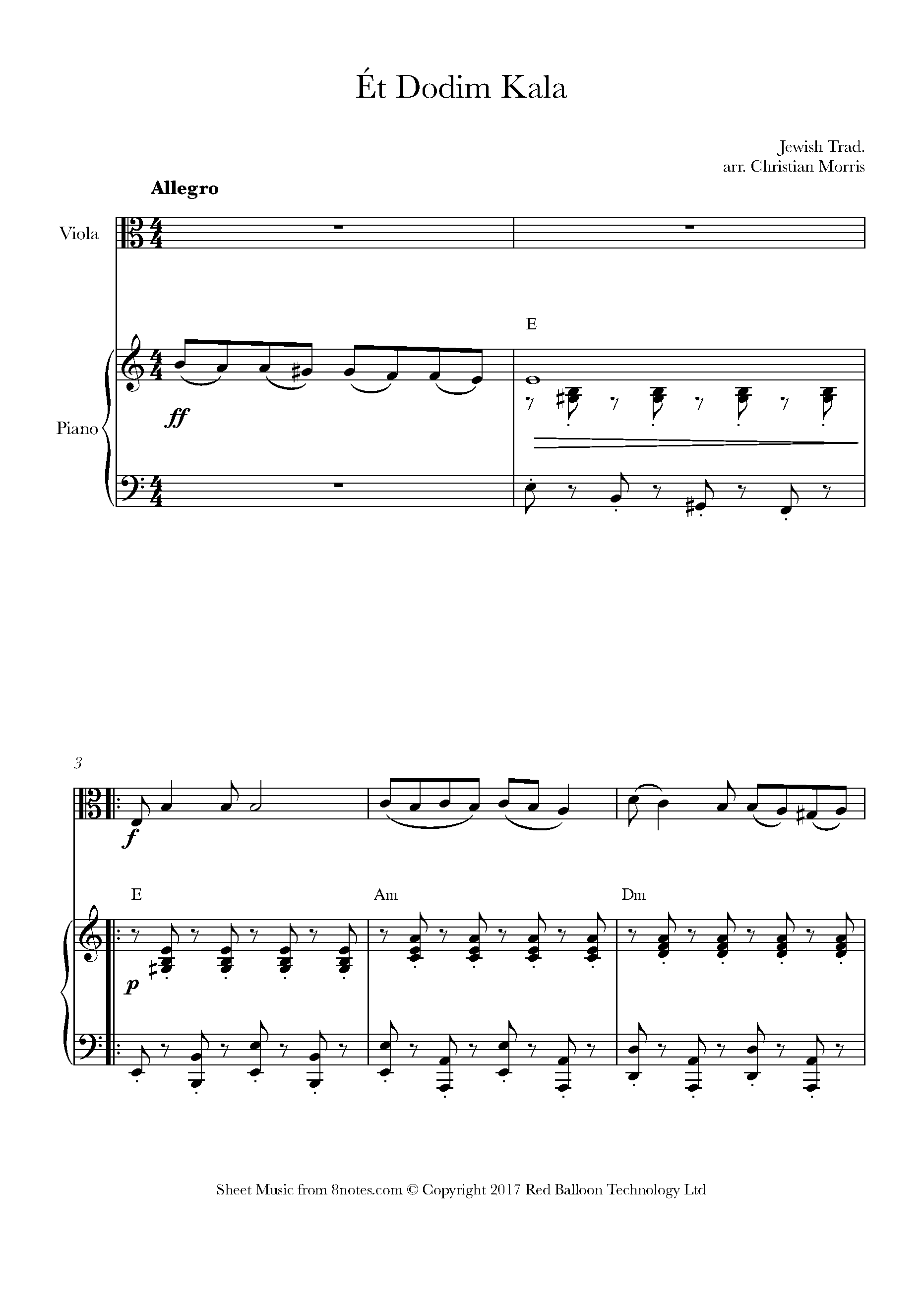Et Dodim Kala (Jewish Trad) Sheet music for Viola - 8notes.com