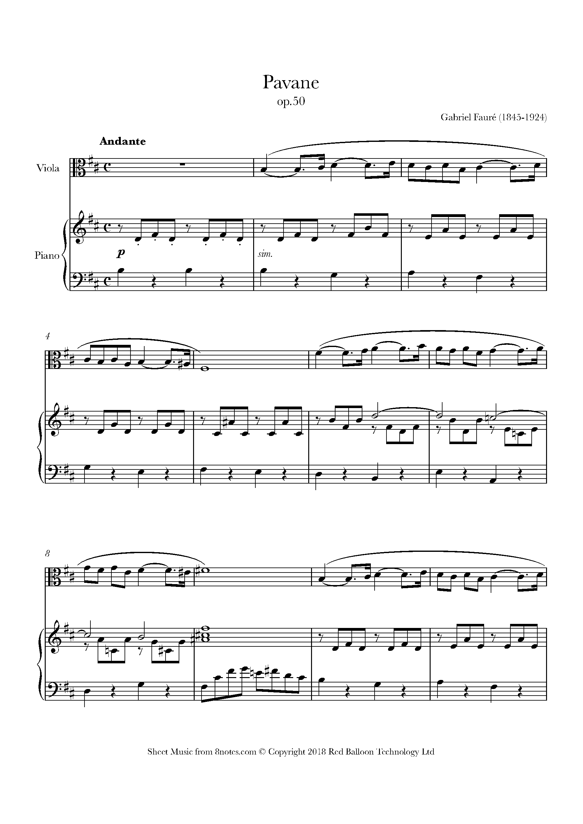 Fauré - Pavane Sheet music for Viola - 8notes.com