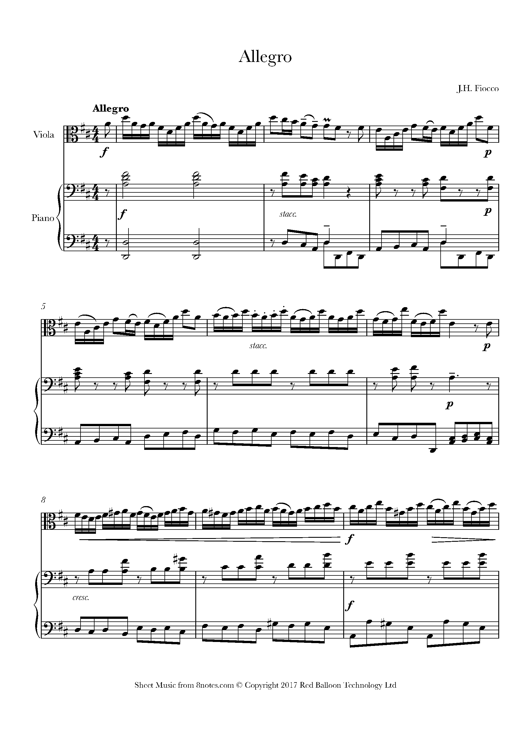 Fiocco - Allegro Sheet music for Viola - 8notes.com