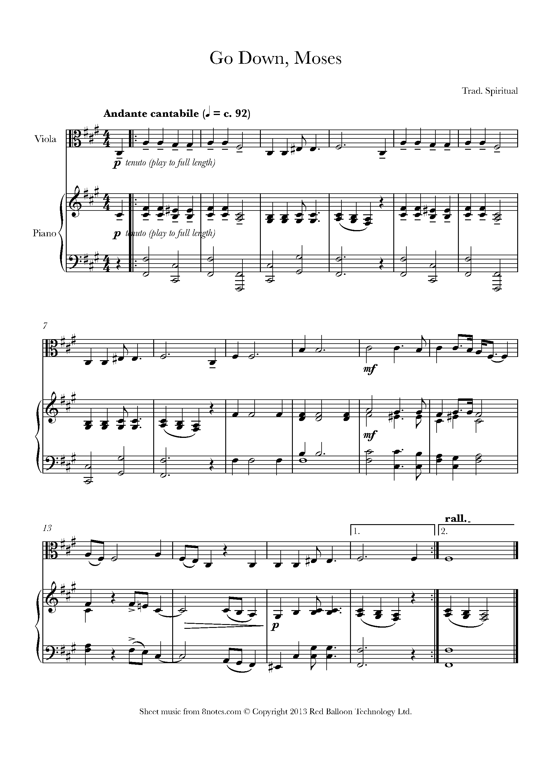 Go Down, Moses Sheet music for Viola - 8notes.com