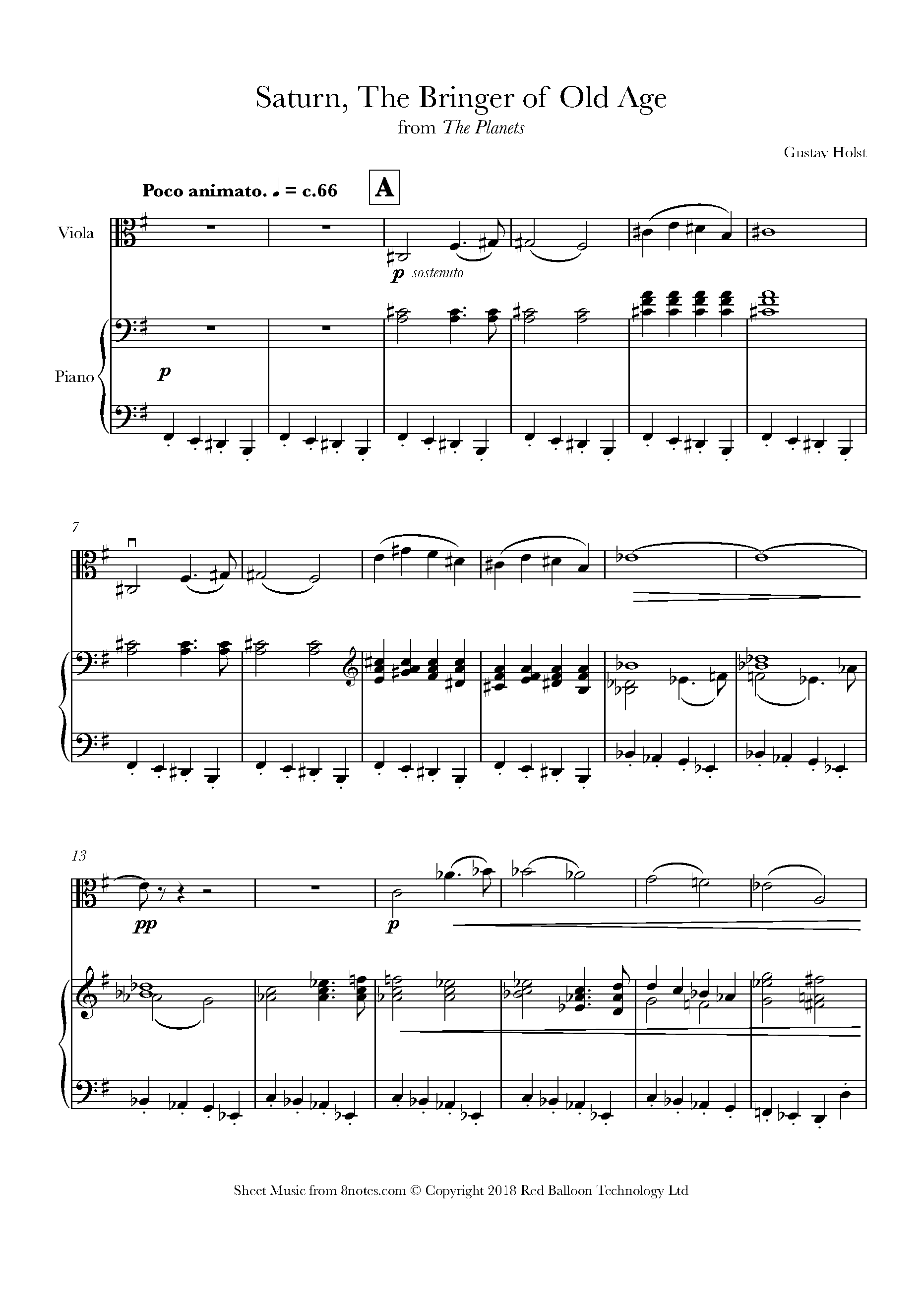 Holst - Saturn, The Bringer of Old Age from The Planets Sheet music for ...