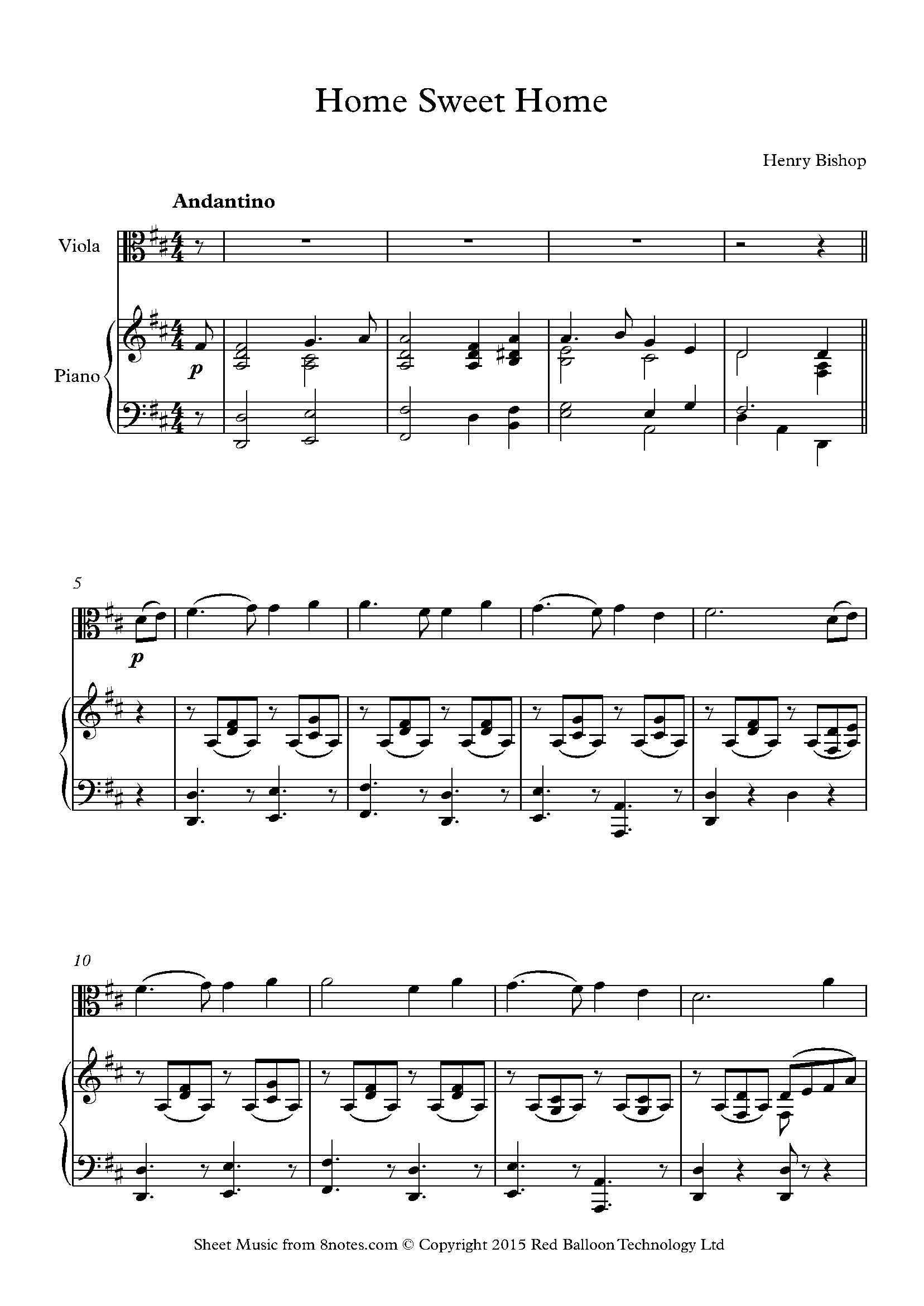 Henry Bishop - Home Sweet Home Sheet music for Viola - 8notes.com