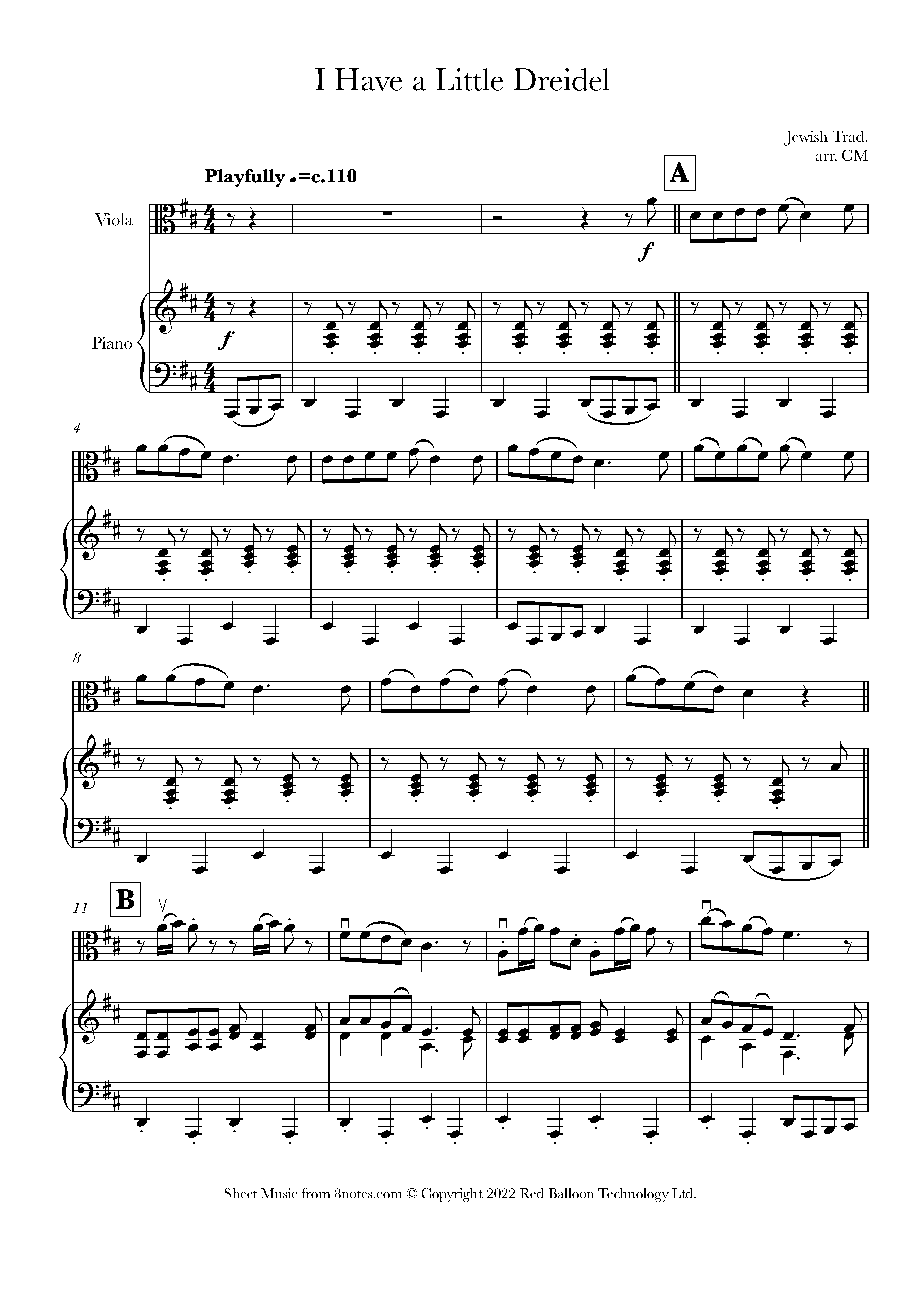 I Have a Little Dreidel (Jewish Trad.) Sheet music for Viola - 8notes.com
