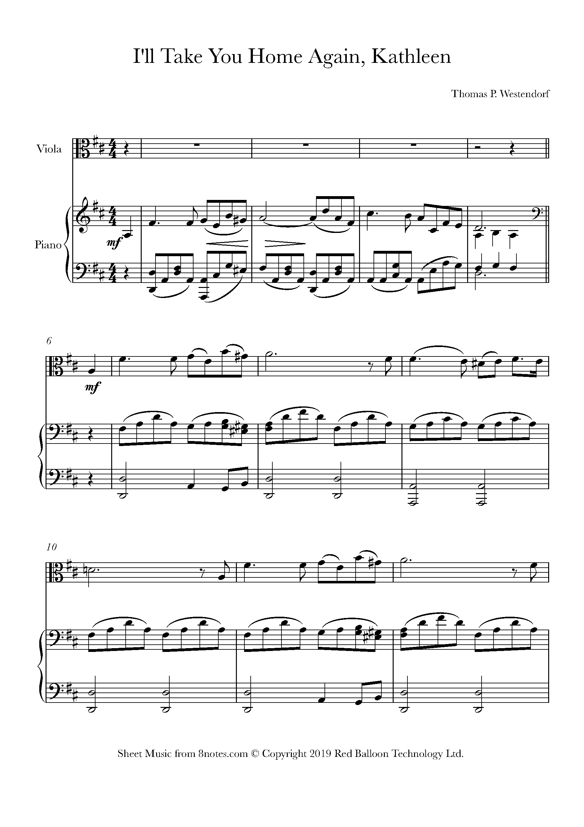 I'll Take You Home Again, Kathleen Sheet music for Viola - 8notes.com