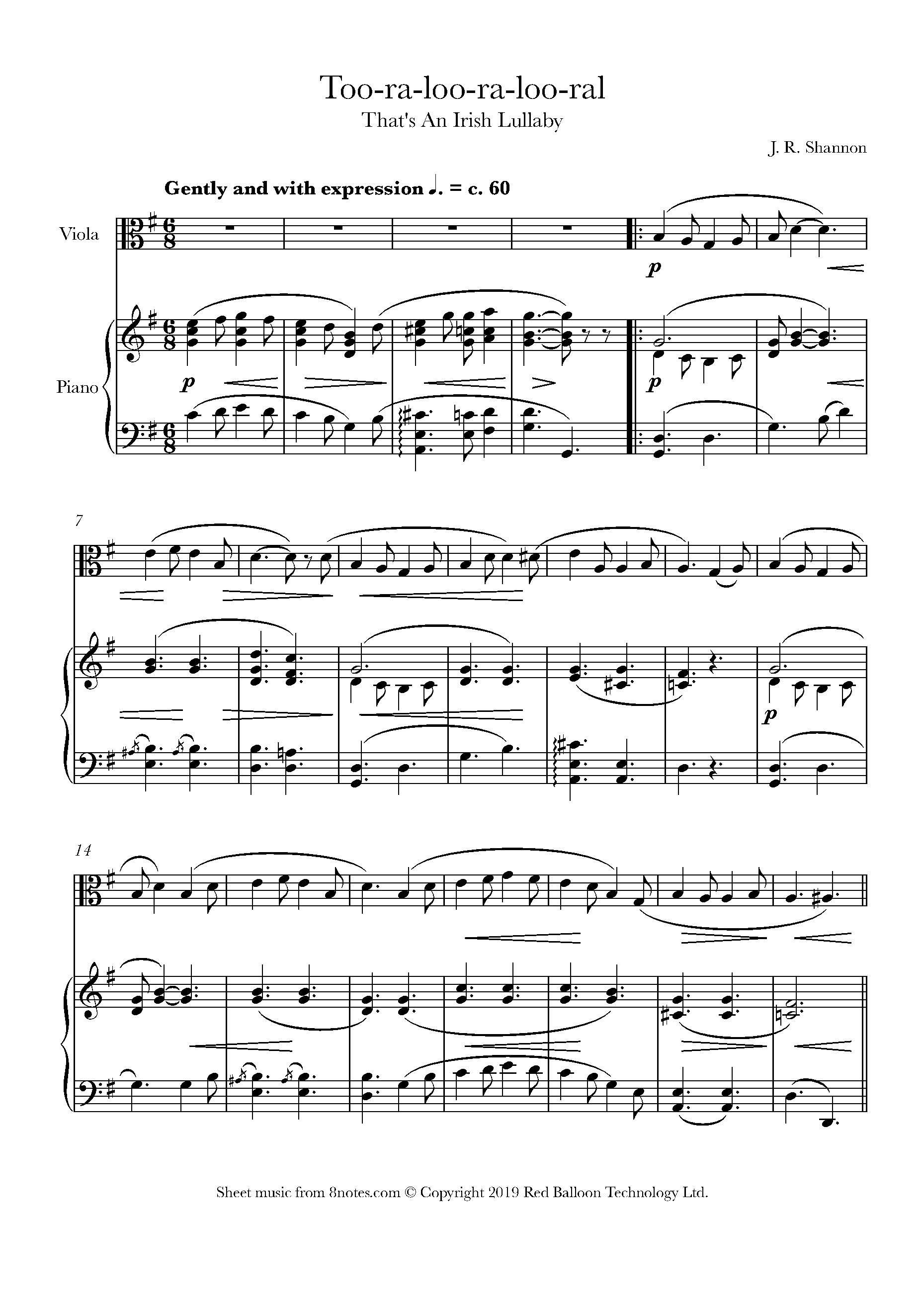 J. R. Shannon - Too-ra-loo-ra-loo-ral (That's An Irish Lullaby) Sheet ...