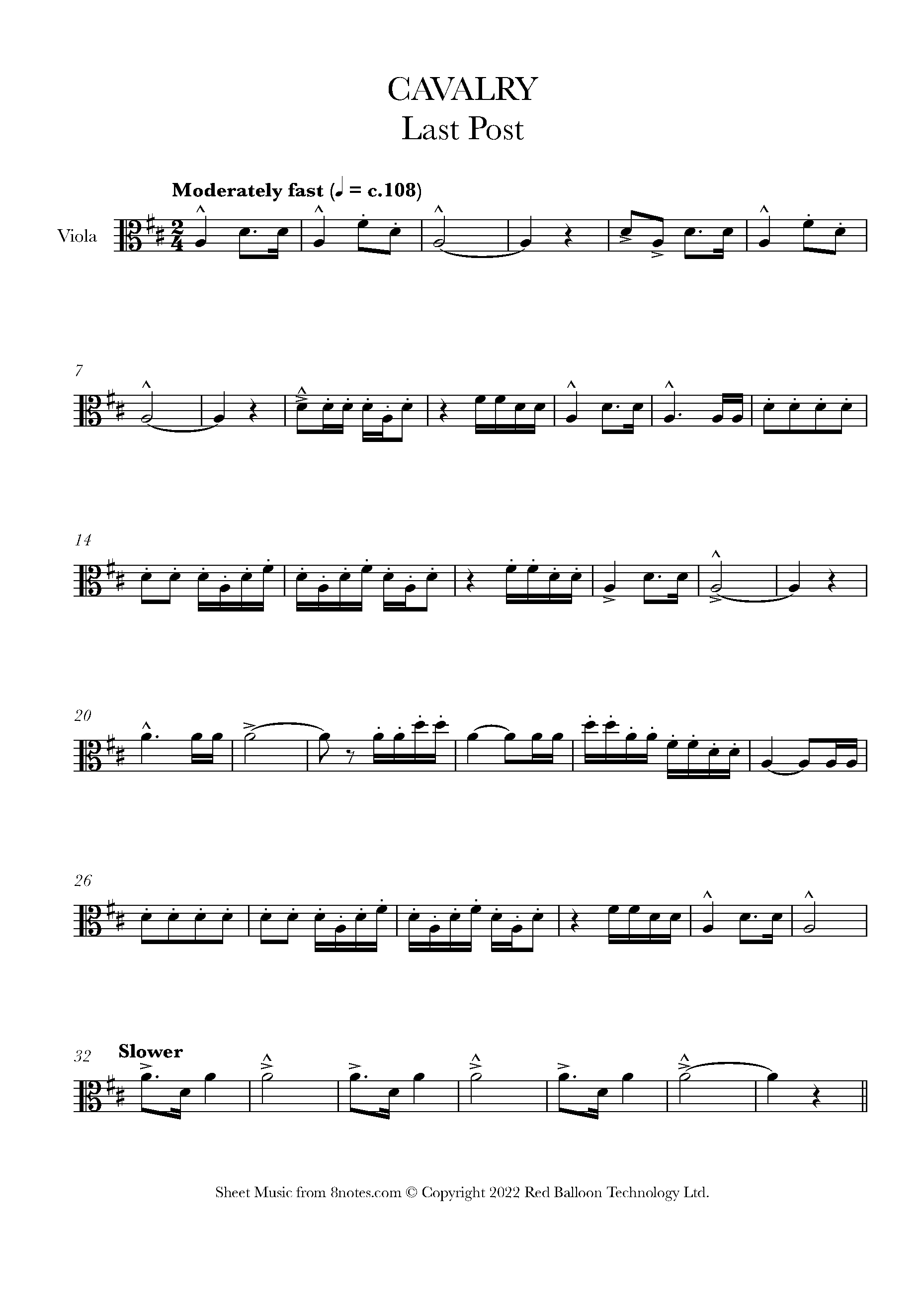 Last Post and Reveille (Cavalry) Sheet music for Viola - 8notes.com
