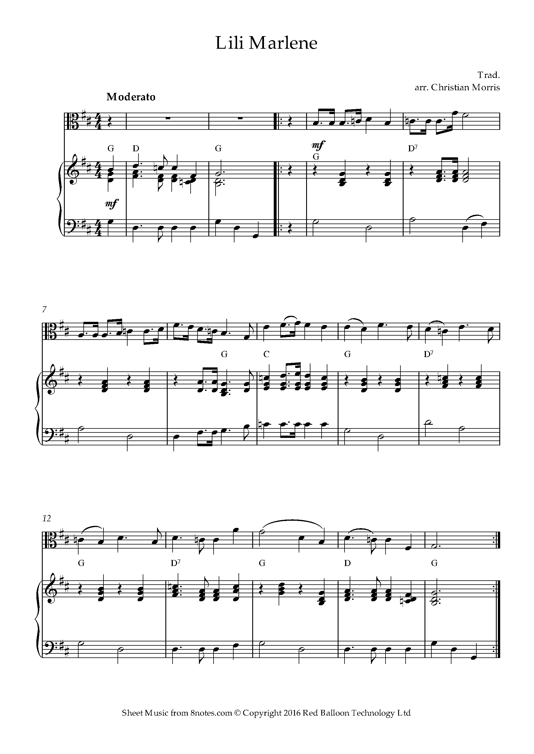 Lili Marlene Sheet music for Viola - 8notes.com