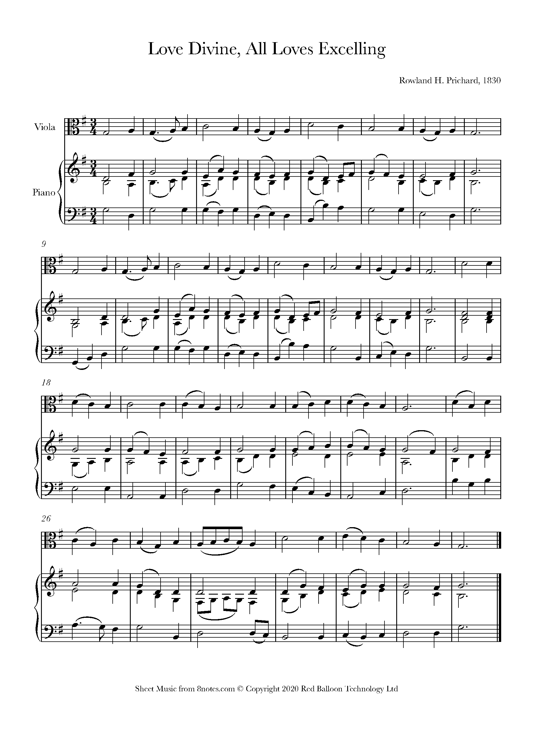 Prichard - Love Divine, All Loves Excelling Sheet music for Viola ...