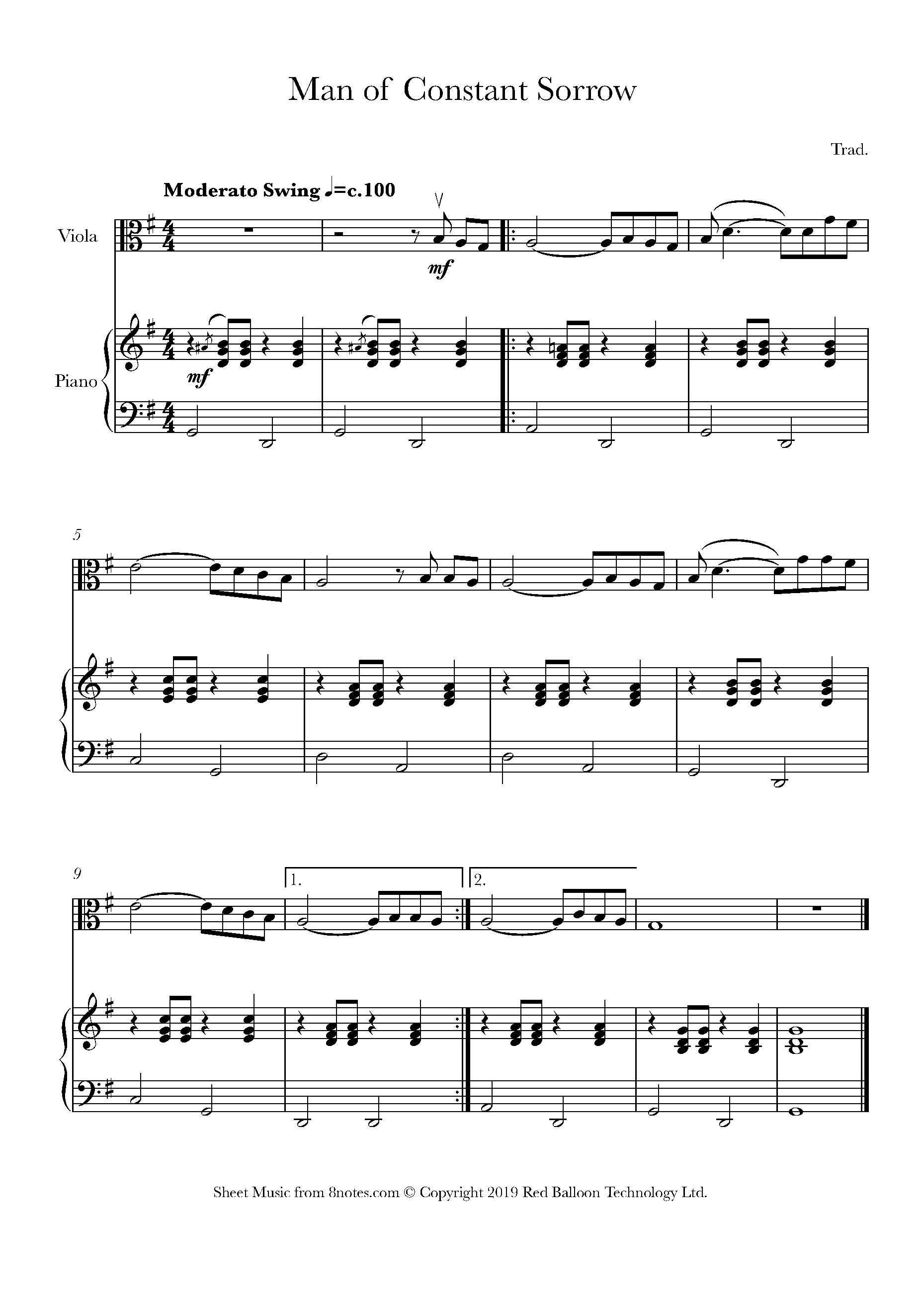 Man of Constant Sorrow Sheet music for Viola - 8notes.com