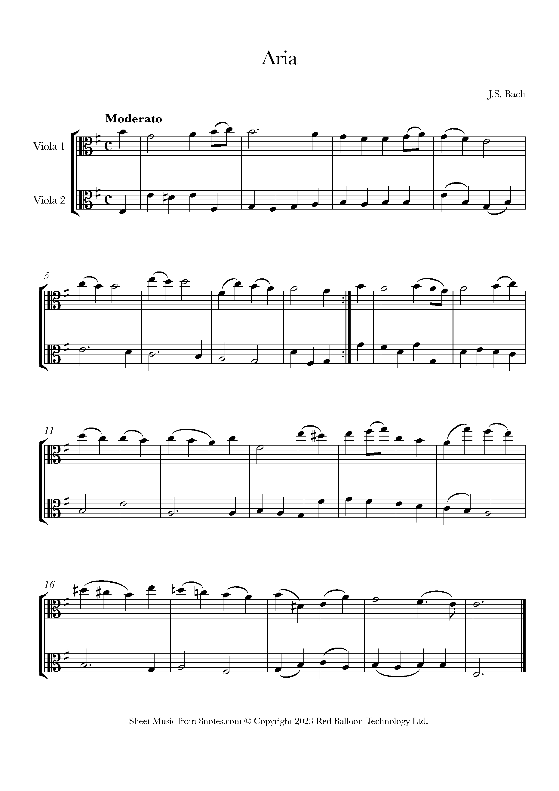 Bach - Air in G Minor Sheet music for Viola Duet - 8notes.com