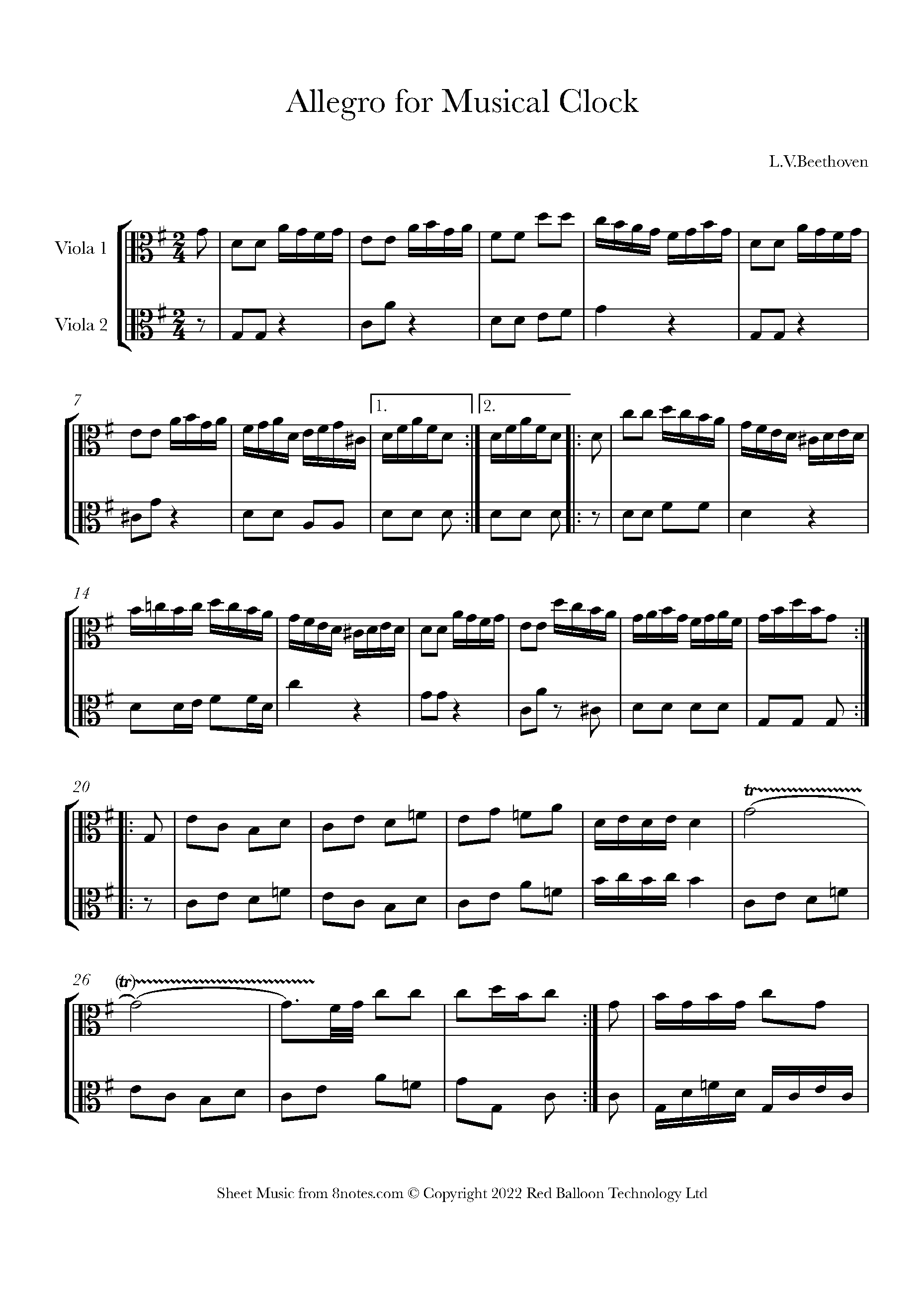Beethoven - Allegro for a Musical Clock Sheet music for Viola Duet ...