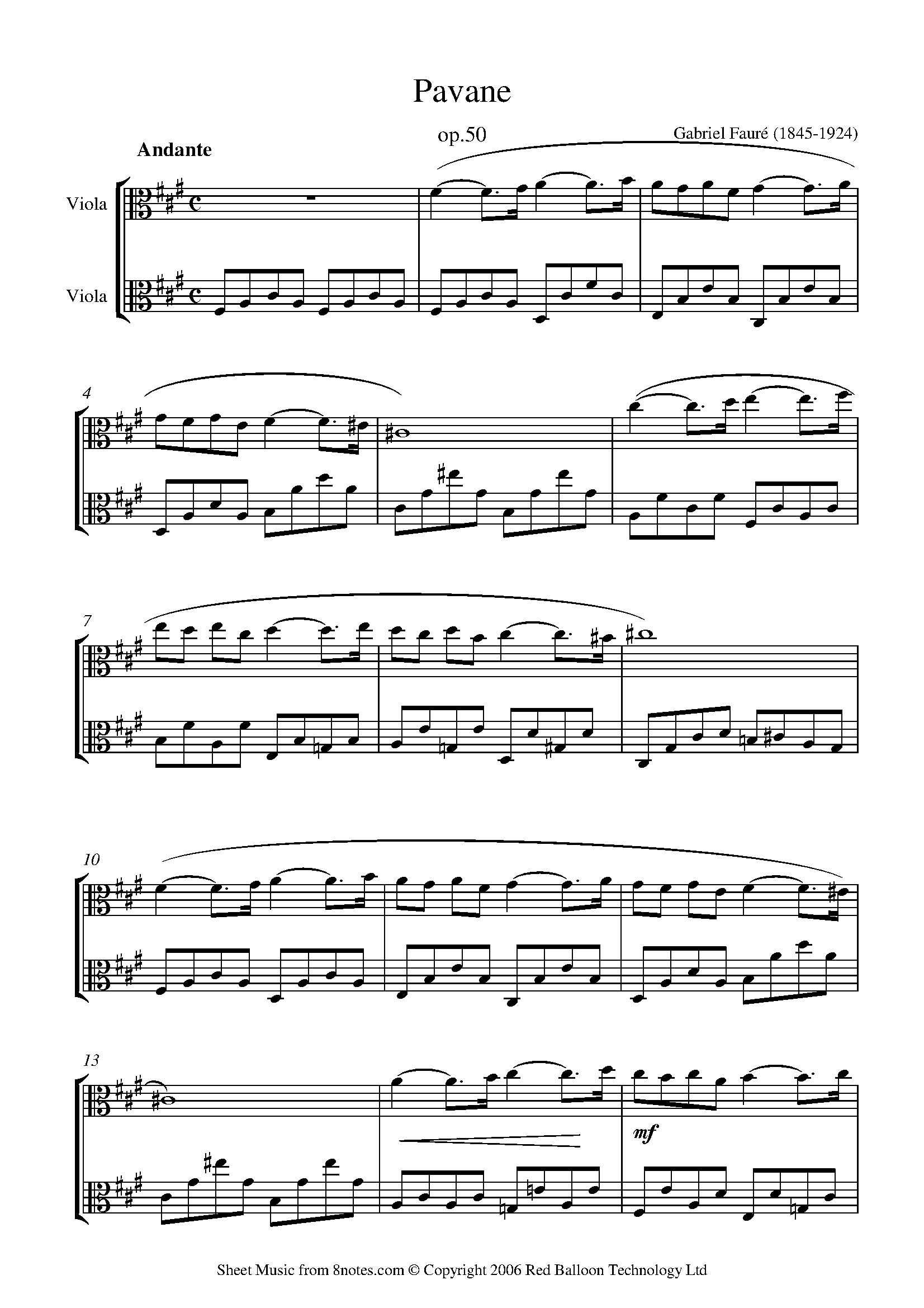 Fauré - Pavanne Sheet music for Viola Duet - 8notes.com