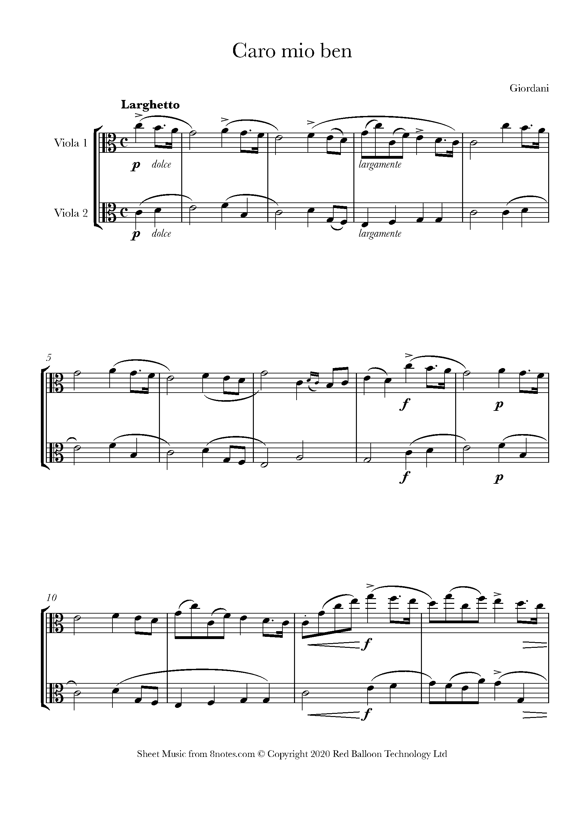 Giordano - Caro mio ben Sheet music for Viola Duet - 8notes.com