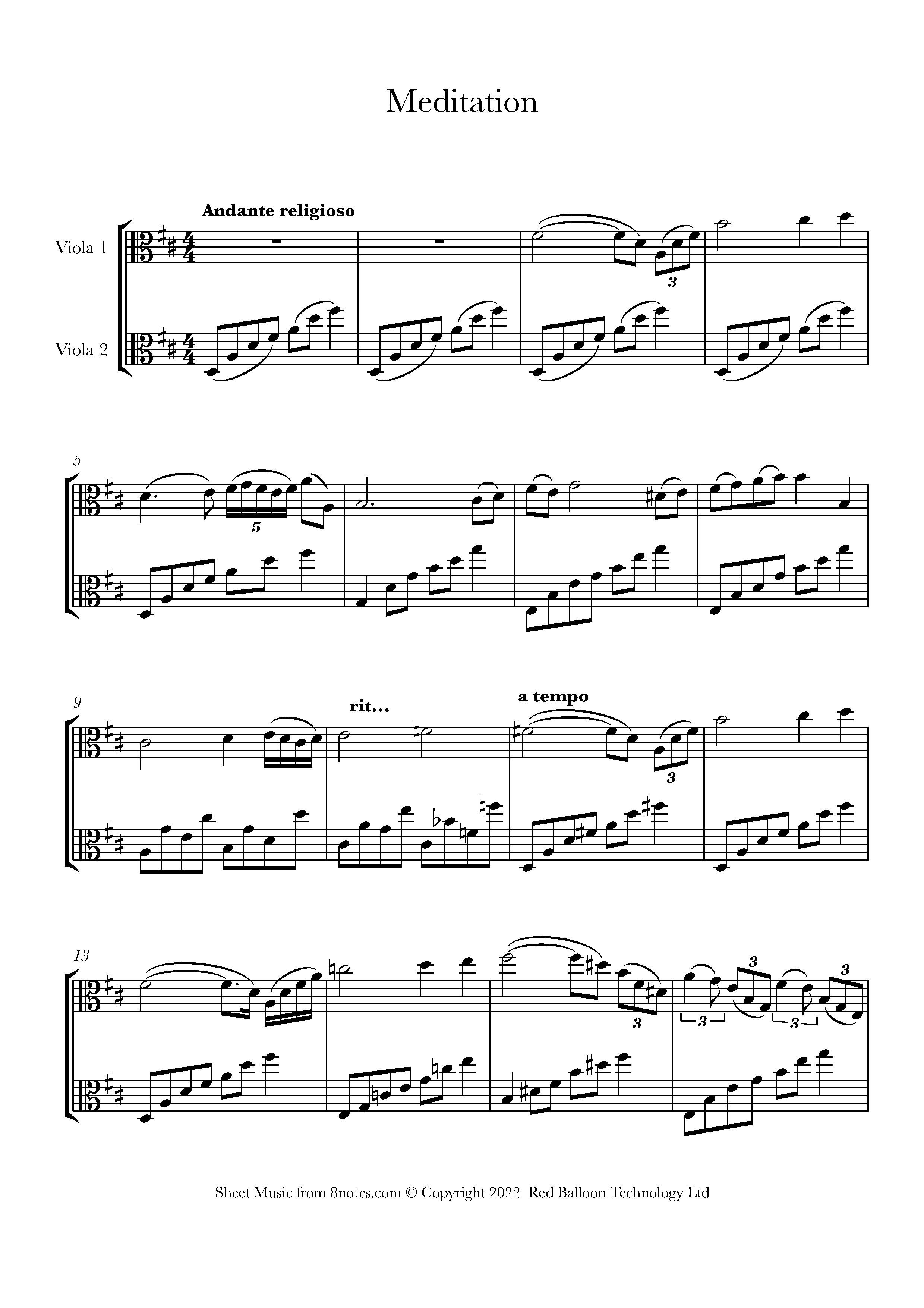 Massenet - Meditation from Thais Sheet music for Viola Duet - 8notes.com