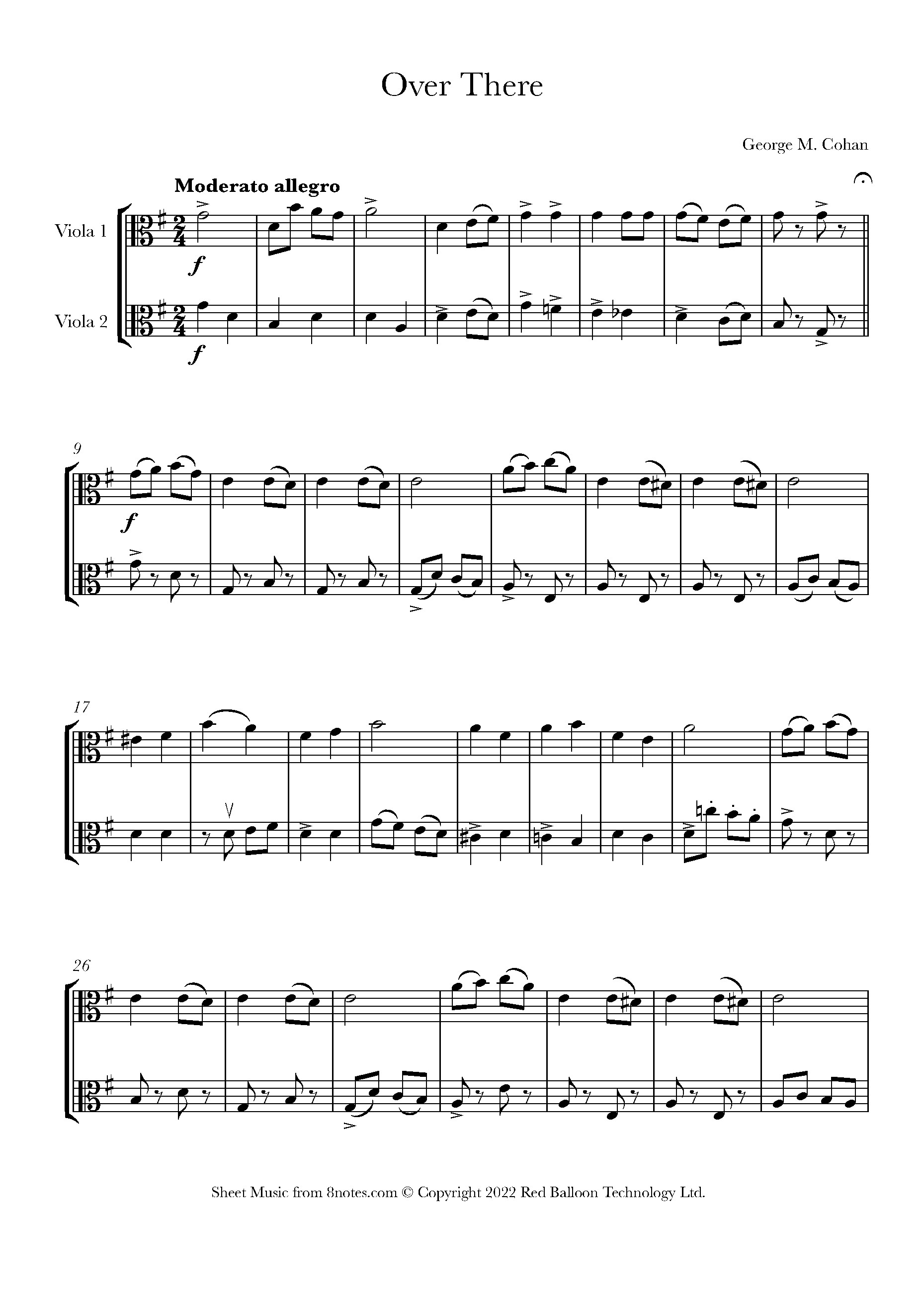 Cohan - Over There Sheet music for Viola Duet - 8notes.com