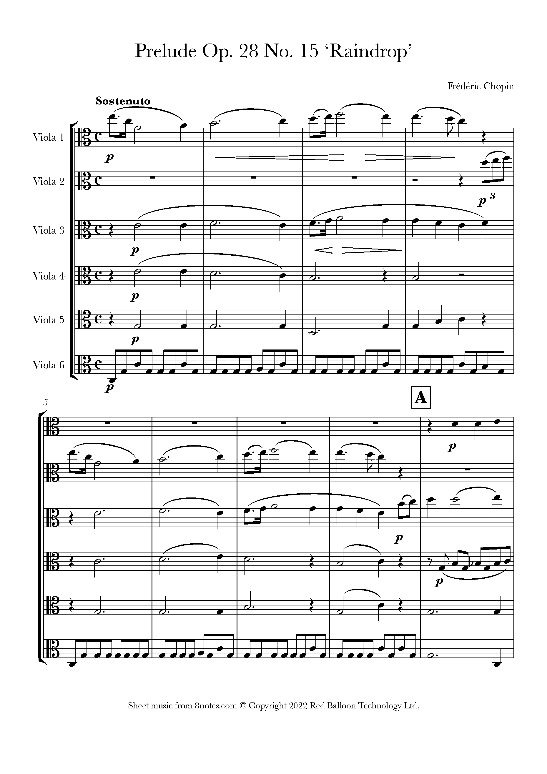 Chopin - Prelude Op. 28 No. 15 Raindrop Sheet music for Viola Ensemble ...