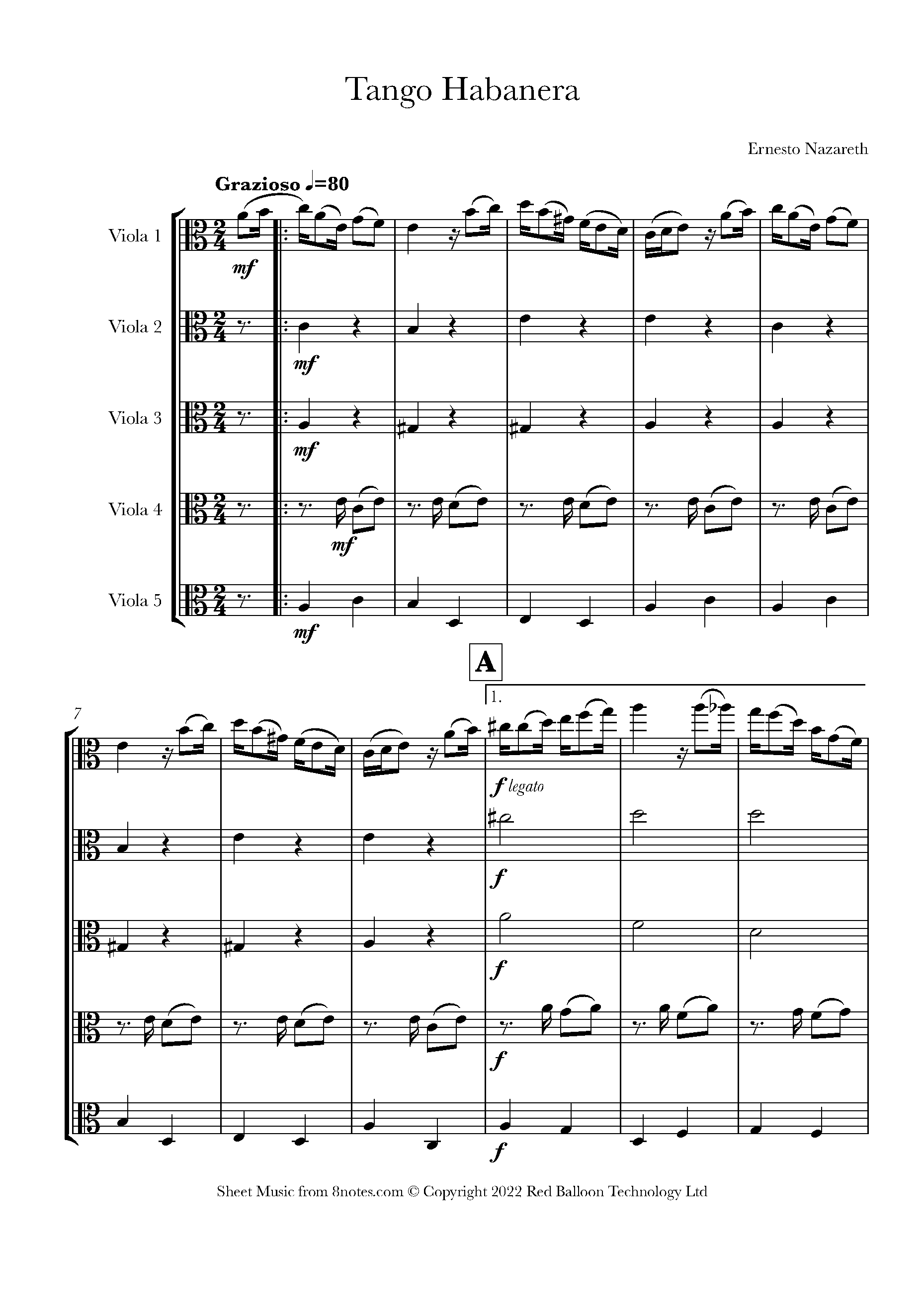 Nazareth, Ernesto - Tango Habanera Sheet music for Viola Ensemble ...