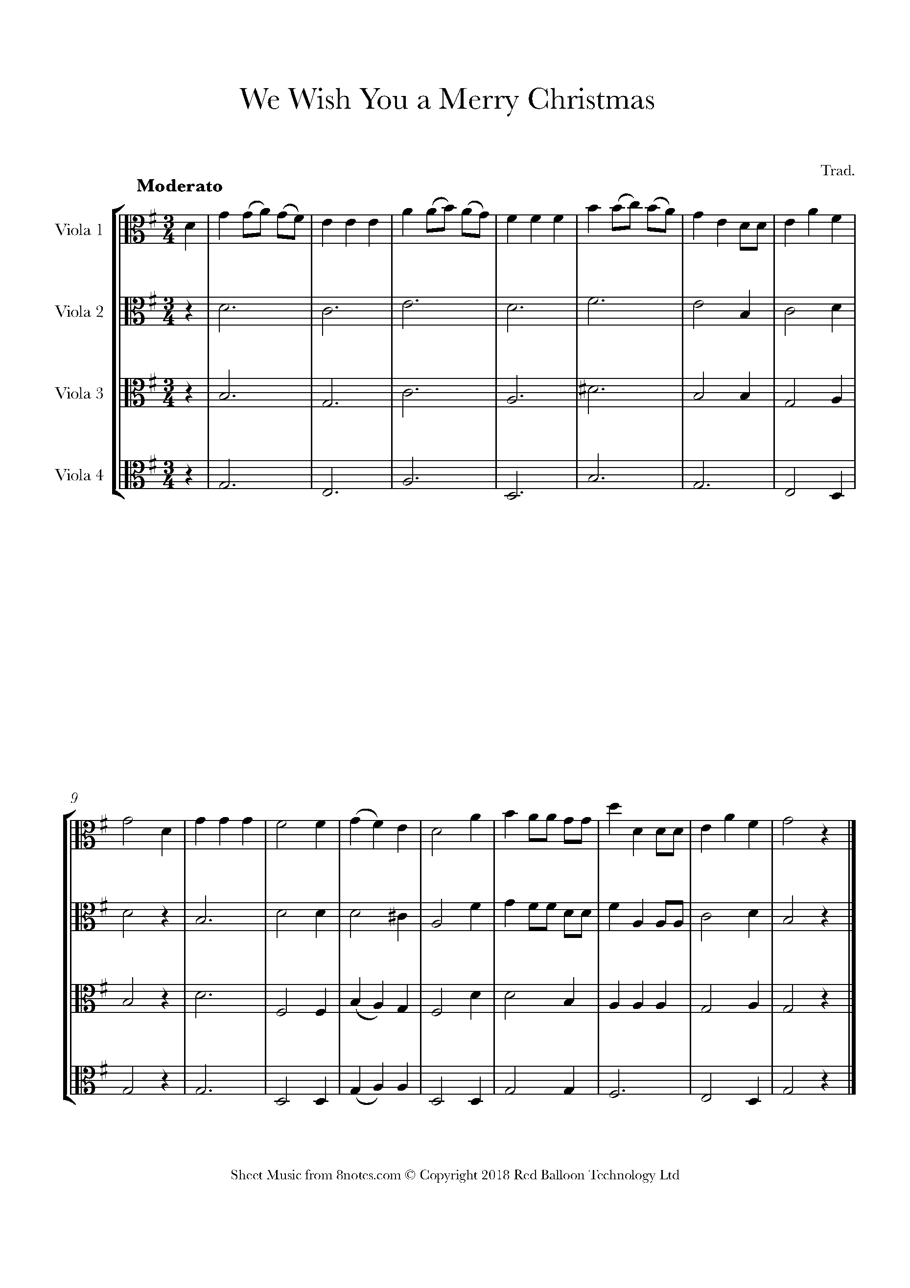 We wish you a merry christmas Sheet music for Viola Quartet - 8notes.com