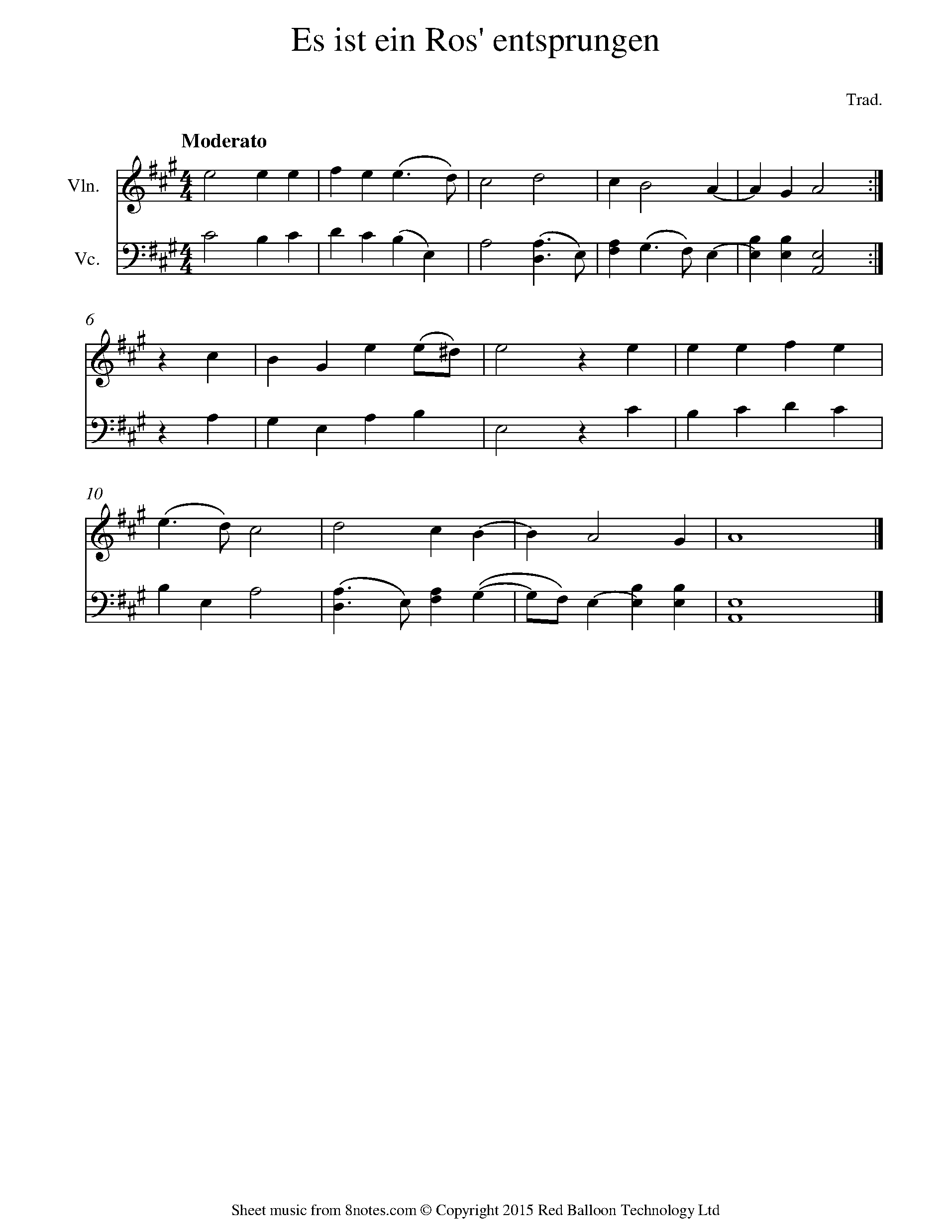 Michael Praetorius - Es ist ein Ros' entsprungen Sheet music for Violin ...