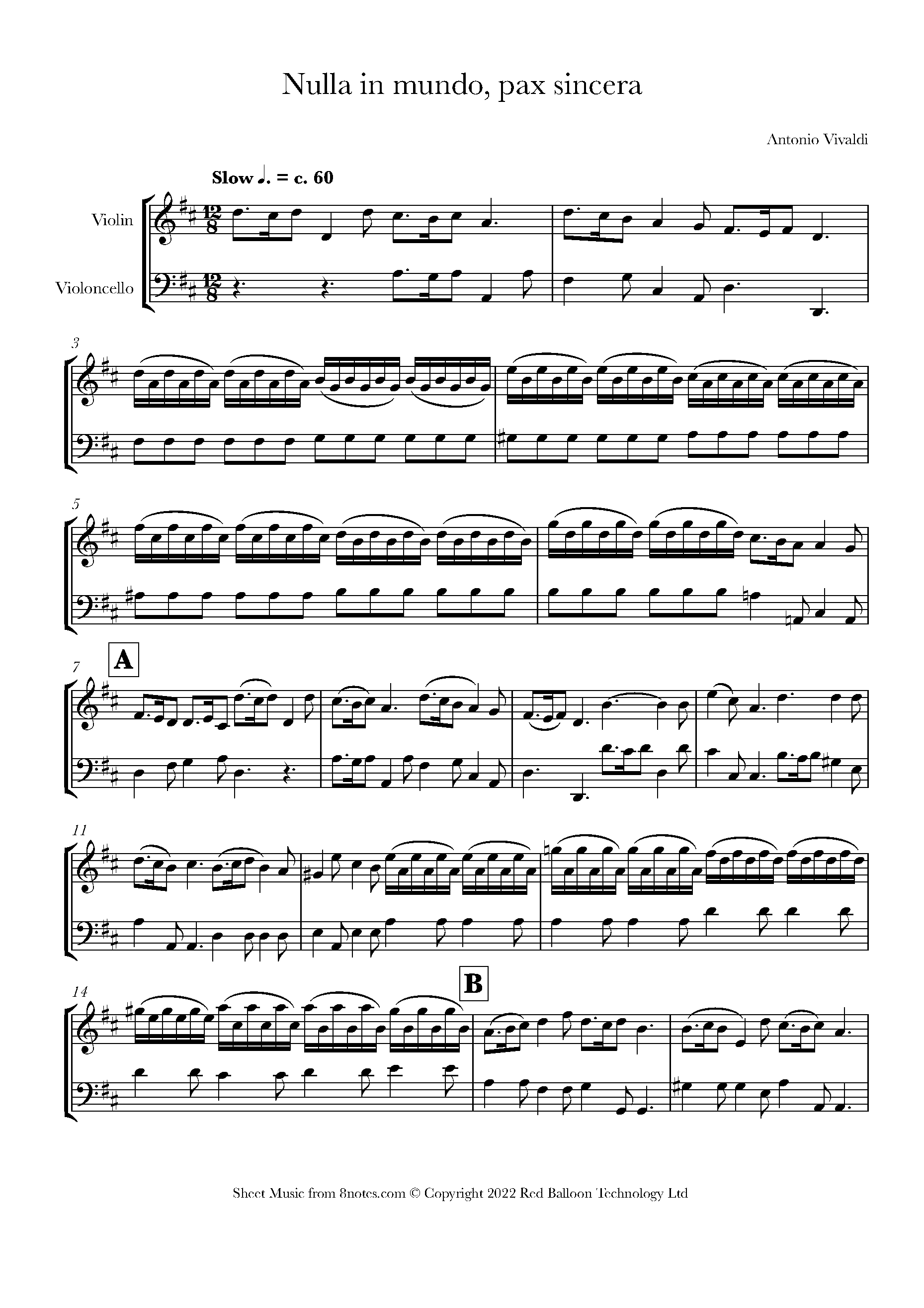 Vivaldi - Nulla in mundo, pax sincera (Motet RV630) Sheet music for ...