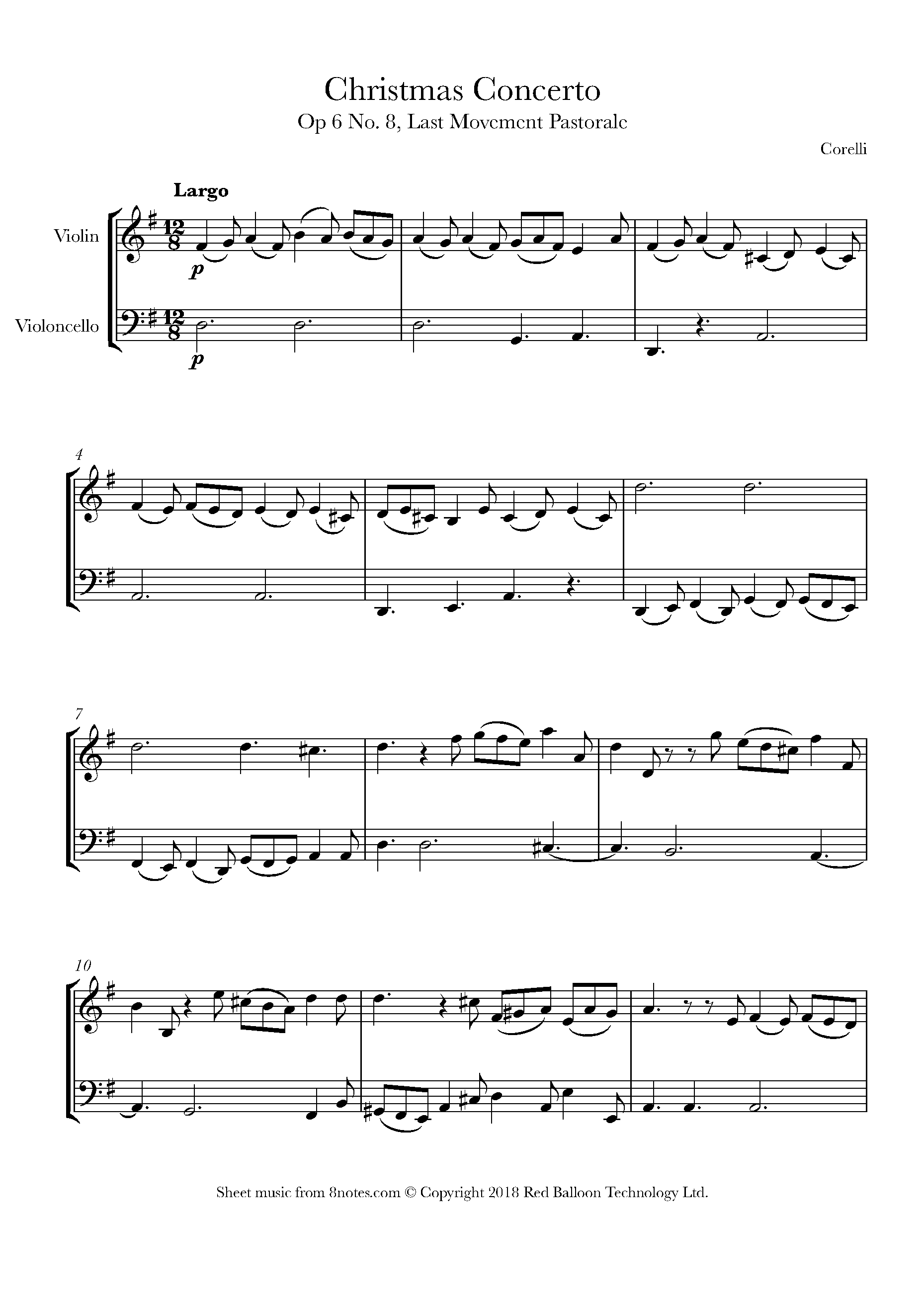 Corelli - Christmas Concerto Op 6 No. 8, Pastorale Sheet music for ...