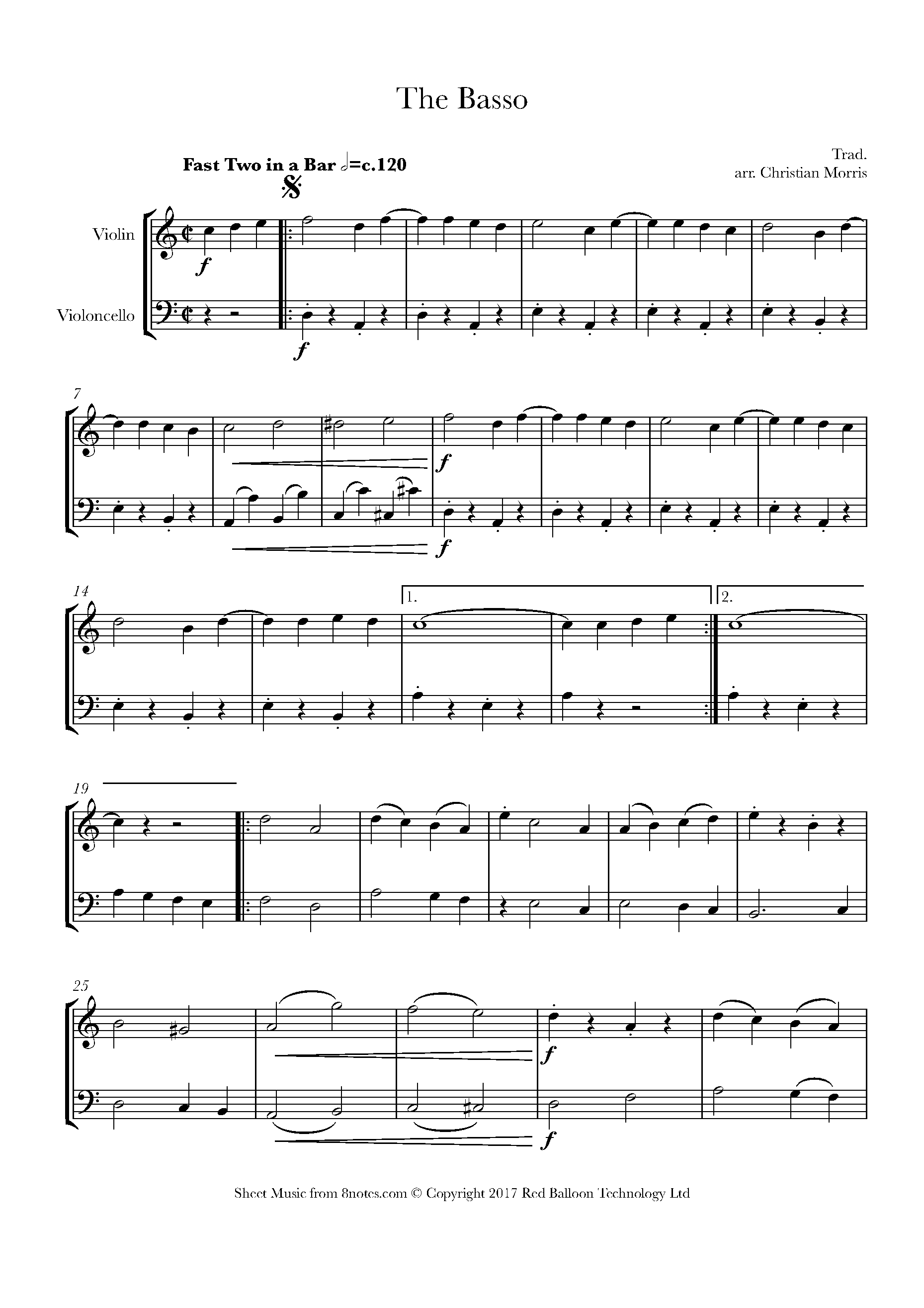 The Basso (Trad. Gypsy tune) Sheet music for Violin-Cello Duet - 8notes.com
