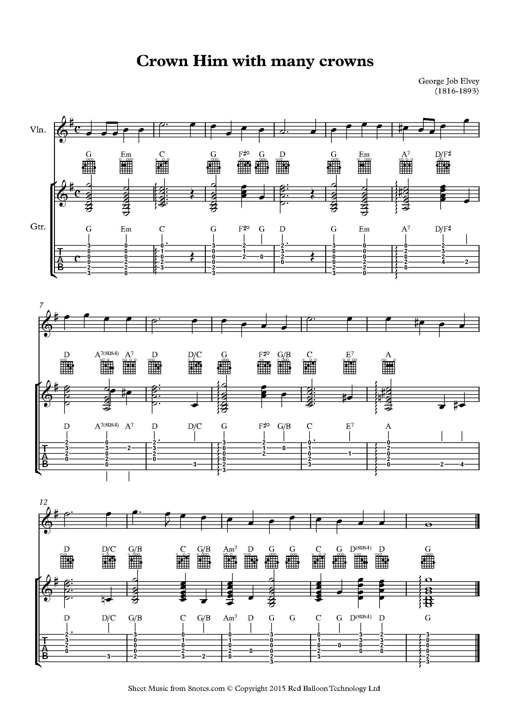 Elvey - Crown Him with many crowns Sheet music for Violin-Guitar Duet ...