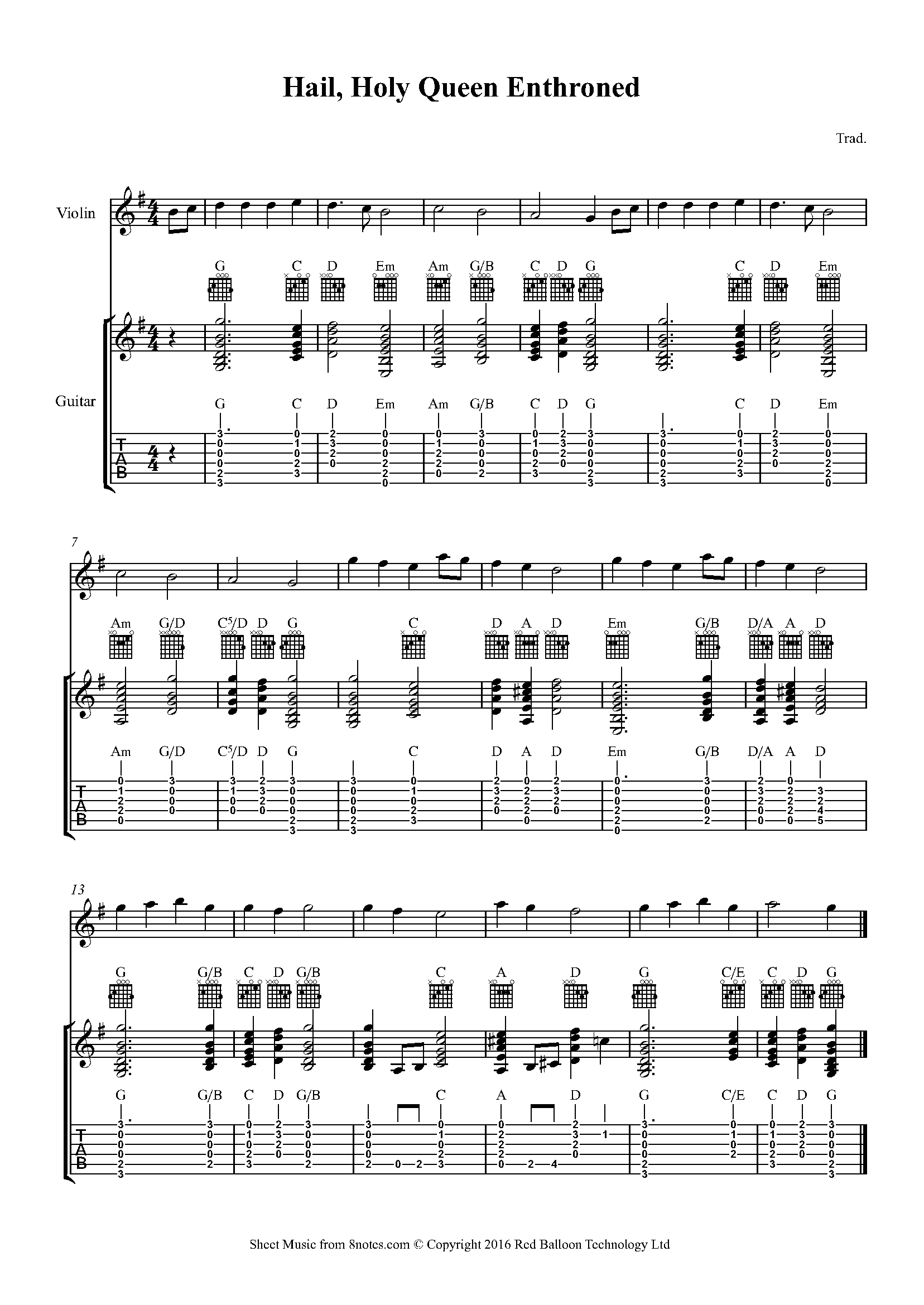 Hail, Holy Queen Enthroned Sheet music for Violin-Guitar Duet - 8notes.com