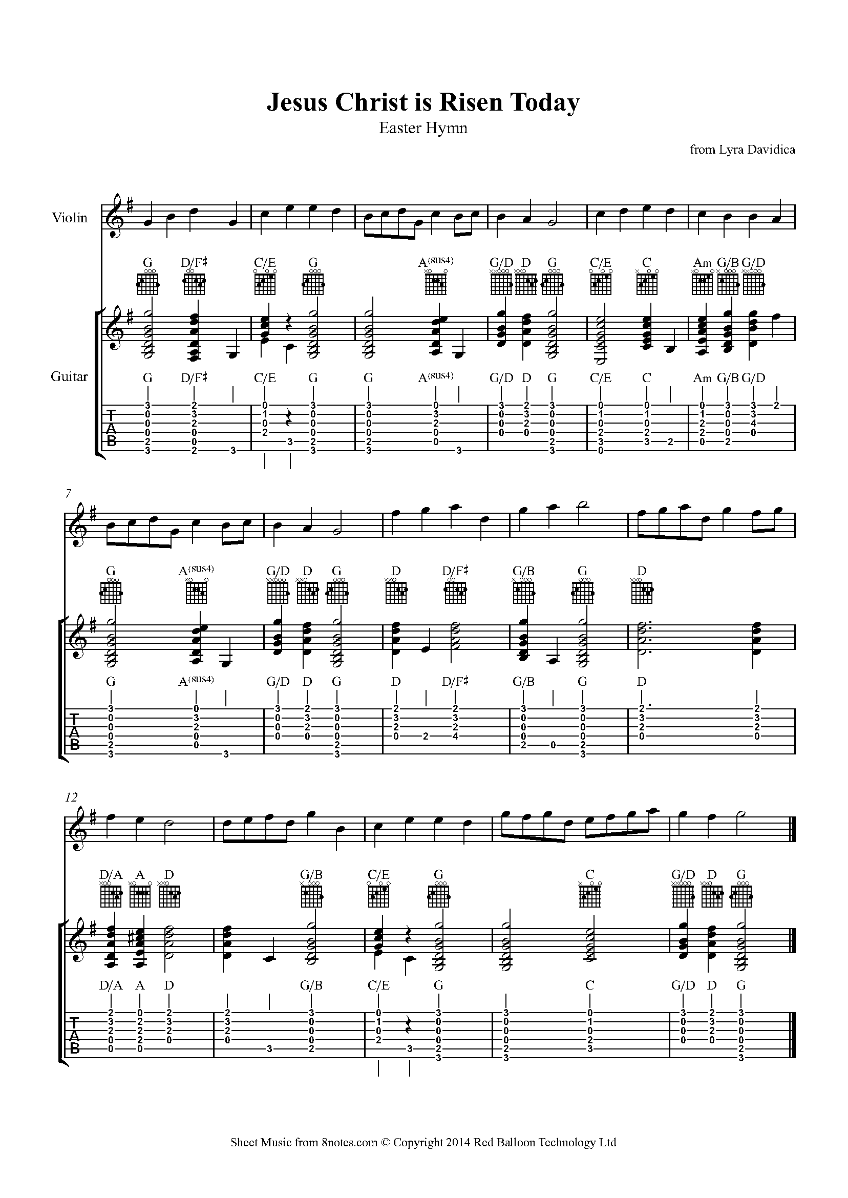 Jesus Christ is Risen Today Sheet music for Violin-Guitar Duet - 8notes.com