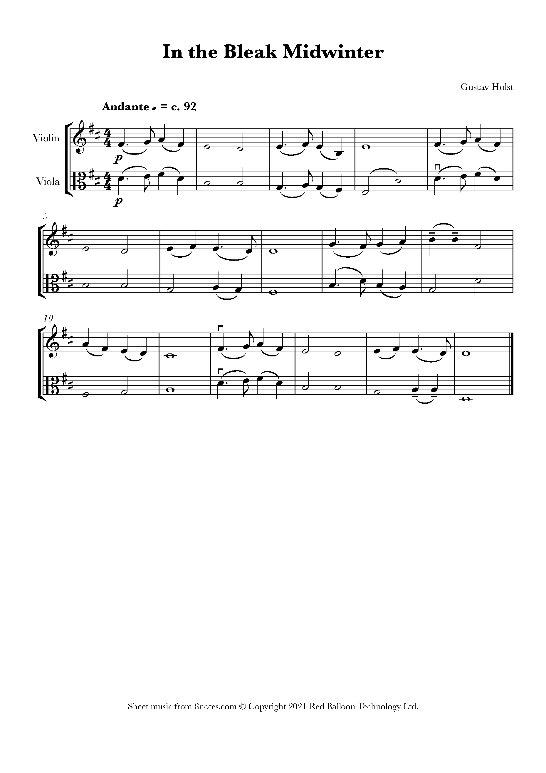 Holst - In the Bleak Midwinter Sheet music for Violin-Viola Duet ...