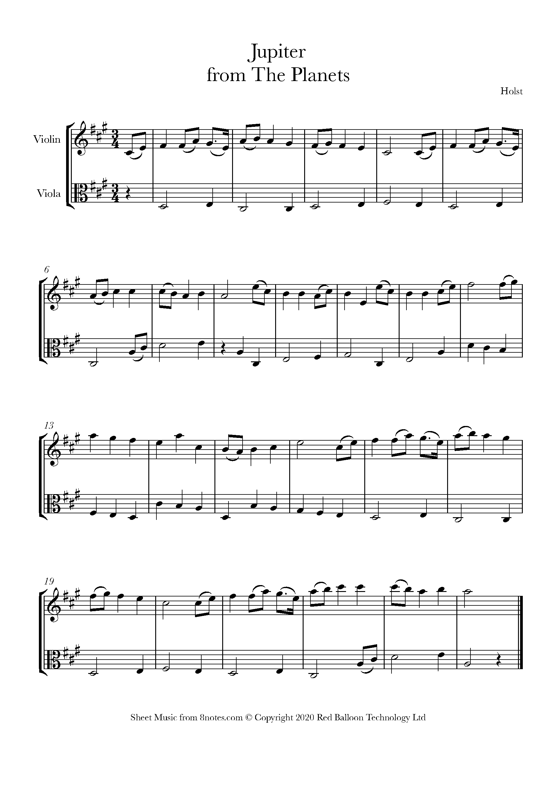 Holst - Jupiter from the Planets (theme) Sheet music for Violin-Viola ...