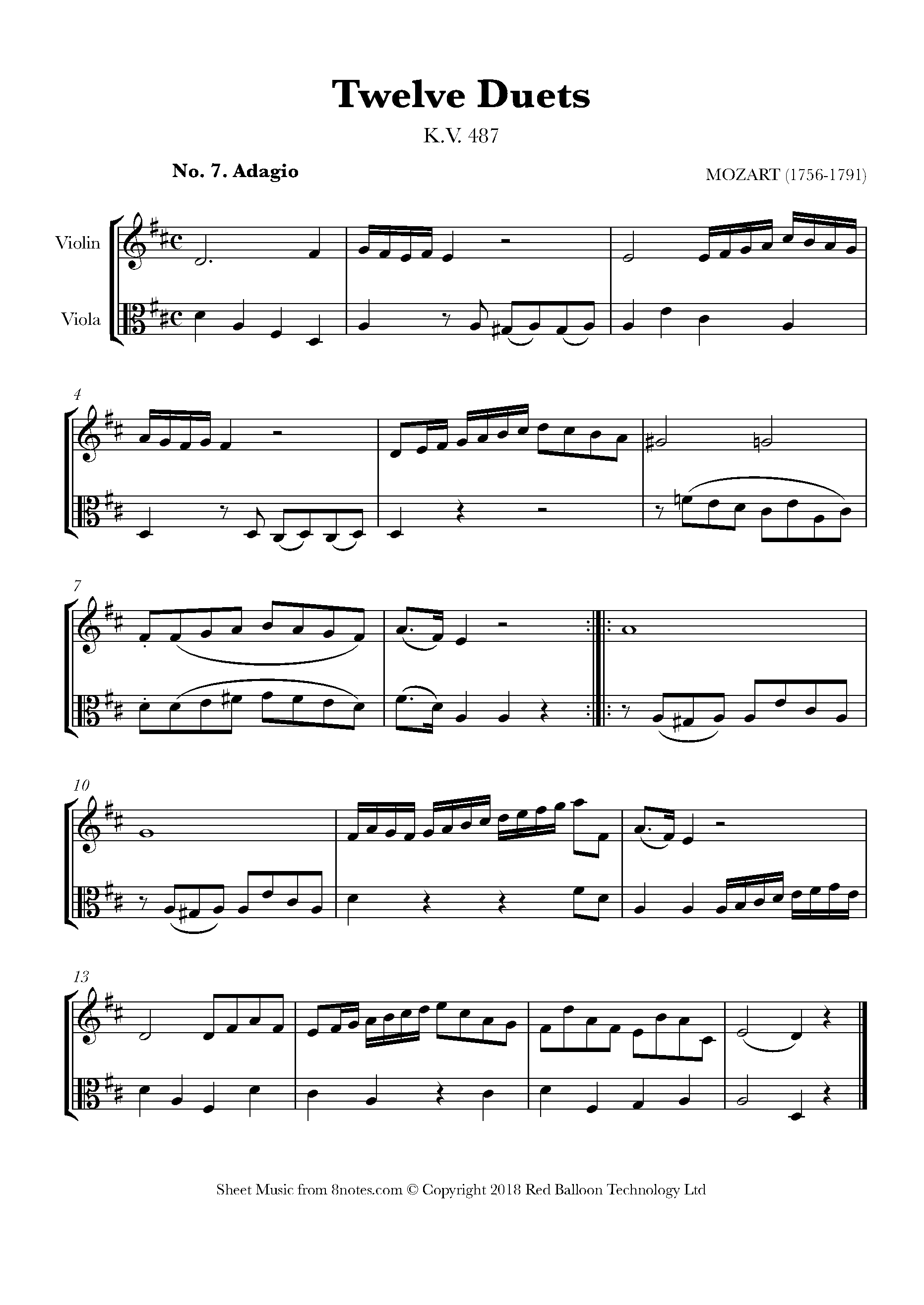 Mozart - Twelve Duets K.V. 487 no.7 Sheet music for Violin-Viola Duet ...