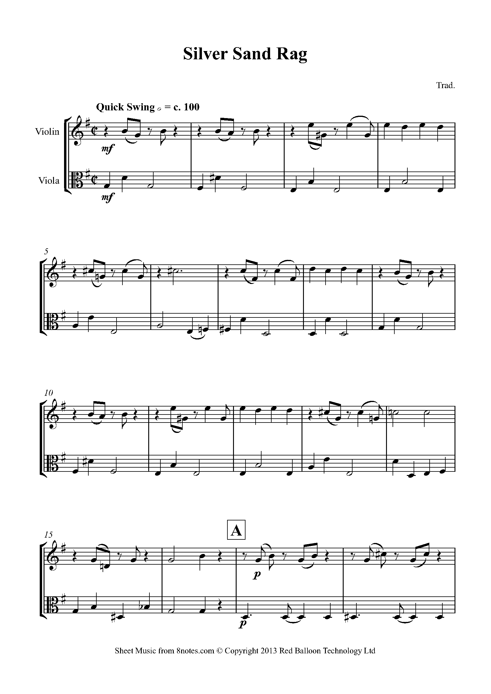 Silver Sand Rag Sheet music for Violin-Viola Duet - 8notes.com