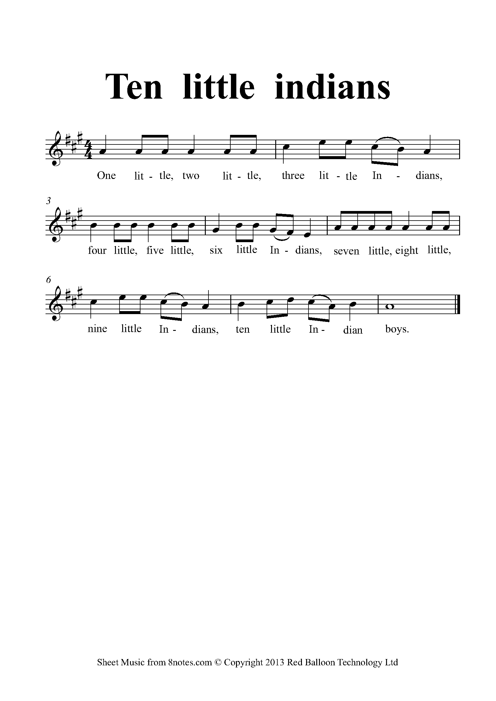 Ten little indians Sheet music for Violin - 8notes.com