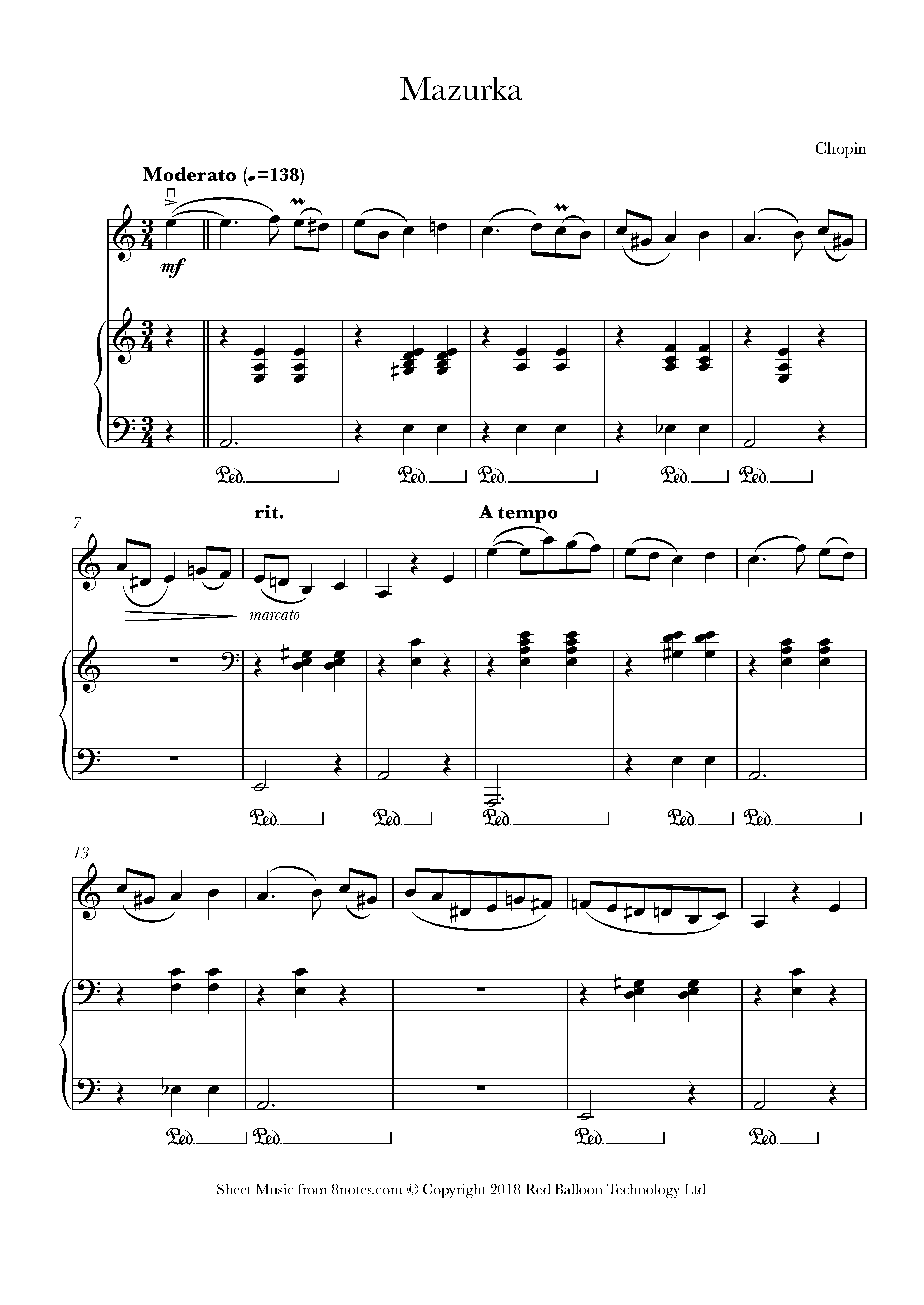 Chopin - Mazurka in A minor, Op. 67, No. 4 Sheet music for Violin ...