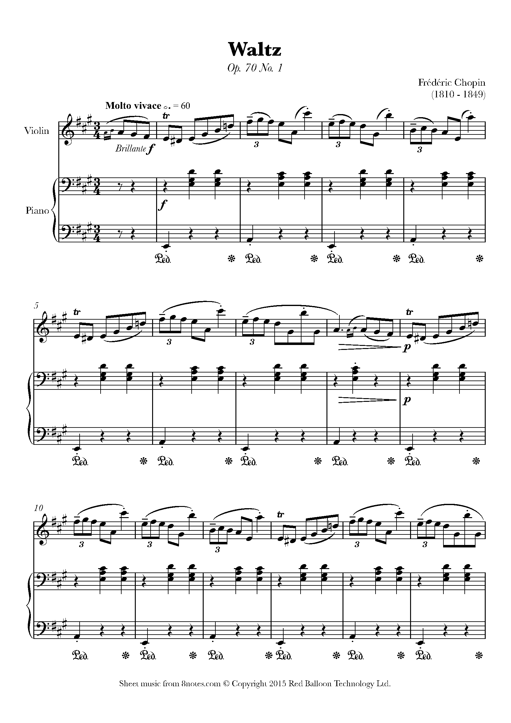 Chopin - Waltz Op. 70 No. 1 Sheet music for Violin - 8notes.com