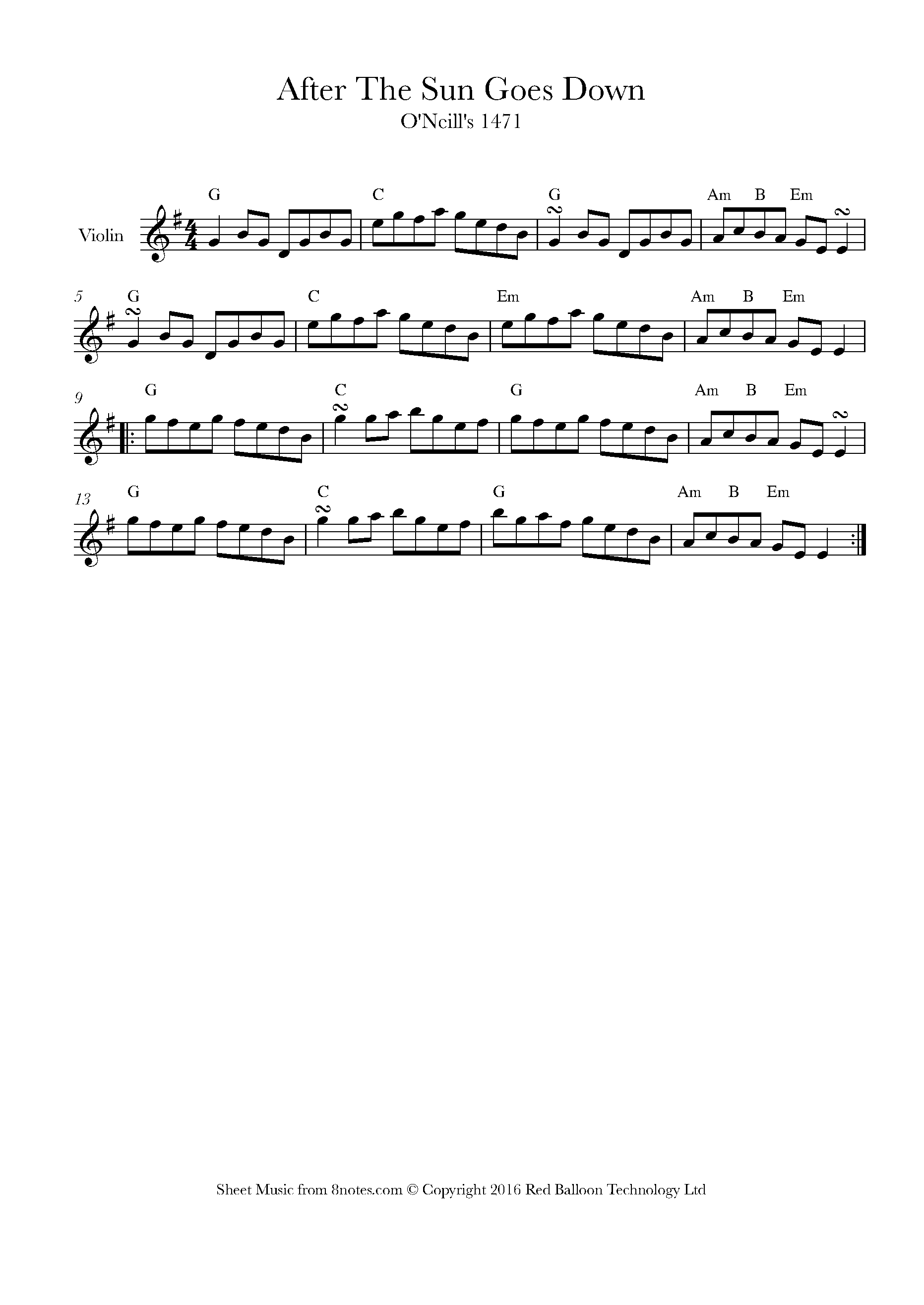 After The Sun Goes Down (Irish trad.) Sheet music for Violin - 8notes.com
