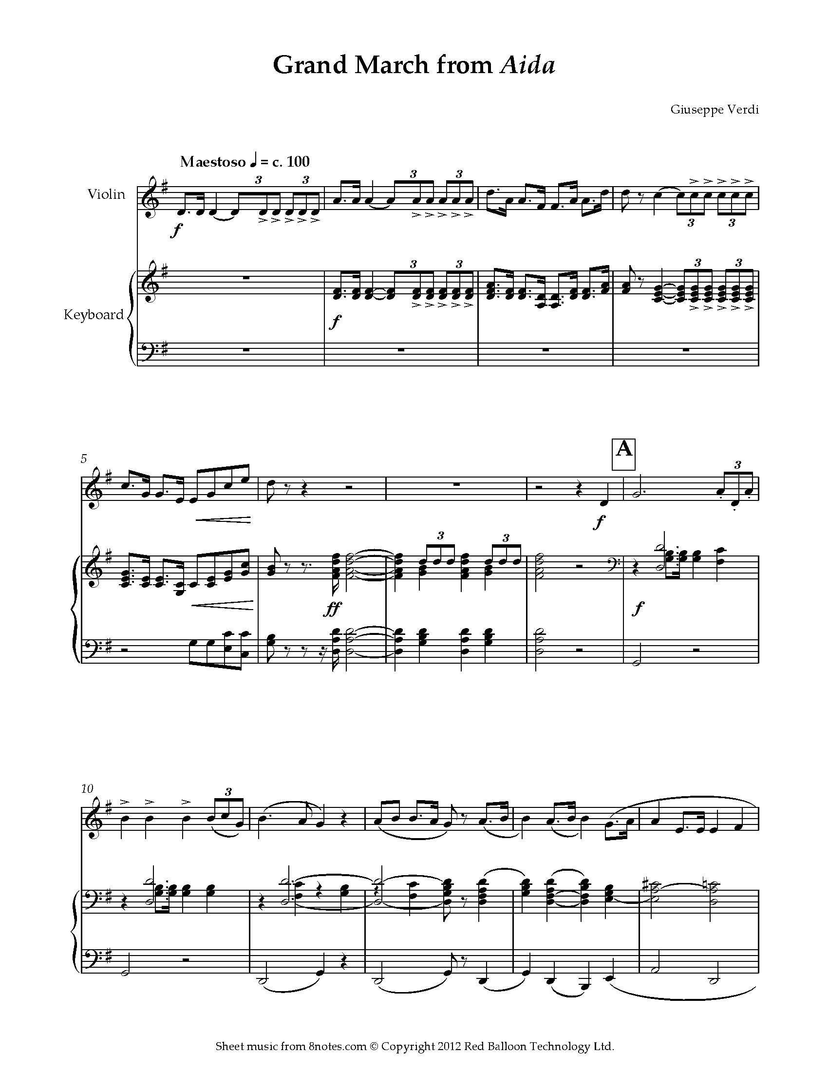Verdi - Grand March from Aida Sheet music for Violin - 8notes.com