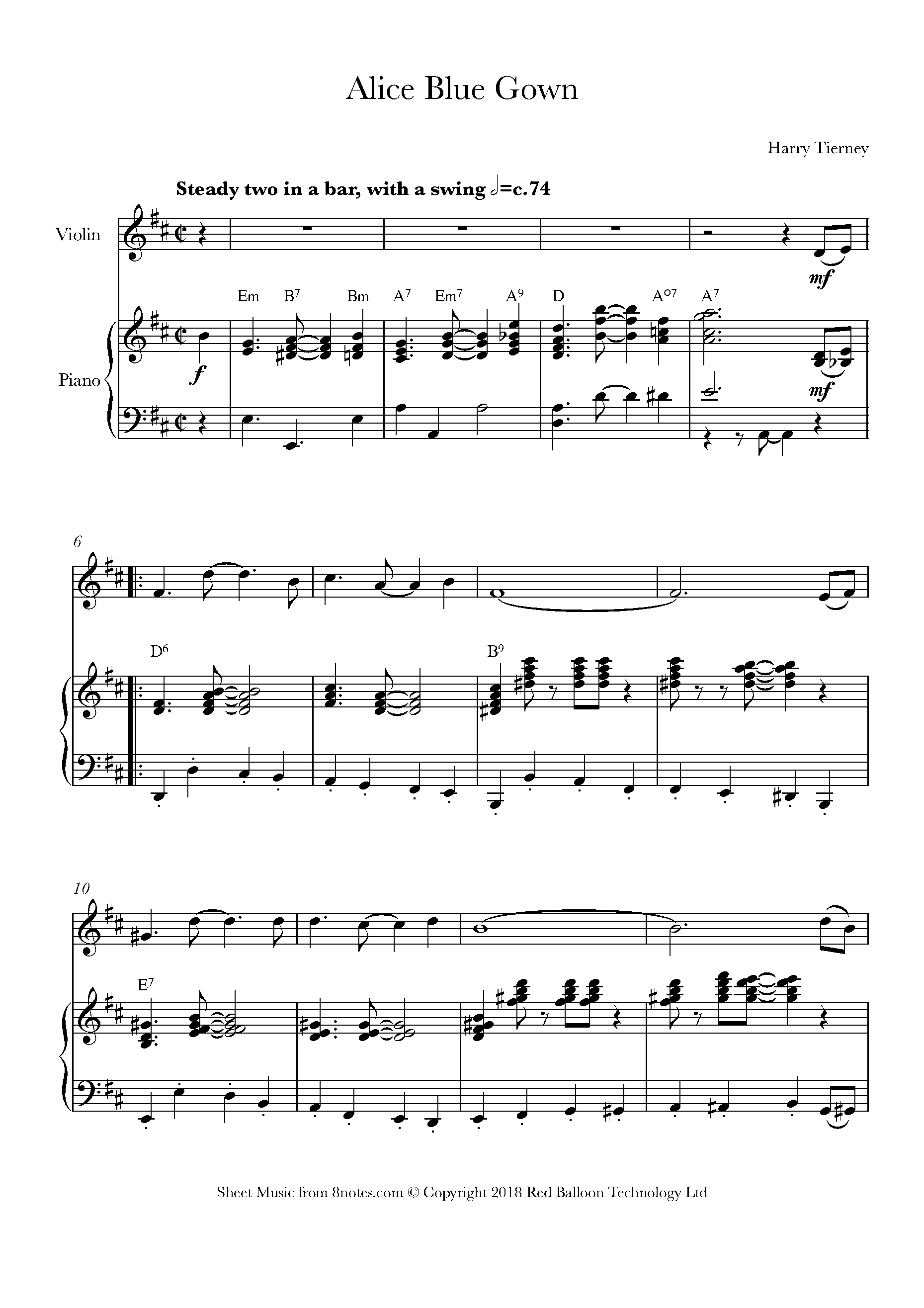 Tierney - Alice Blue Gown Sheet music for Violin - 8notes.com