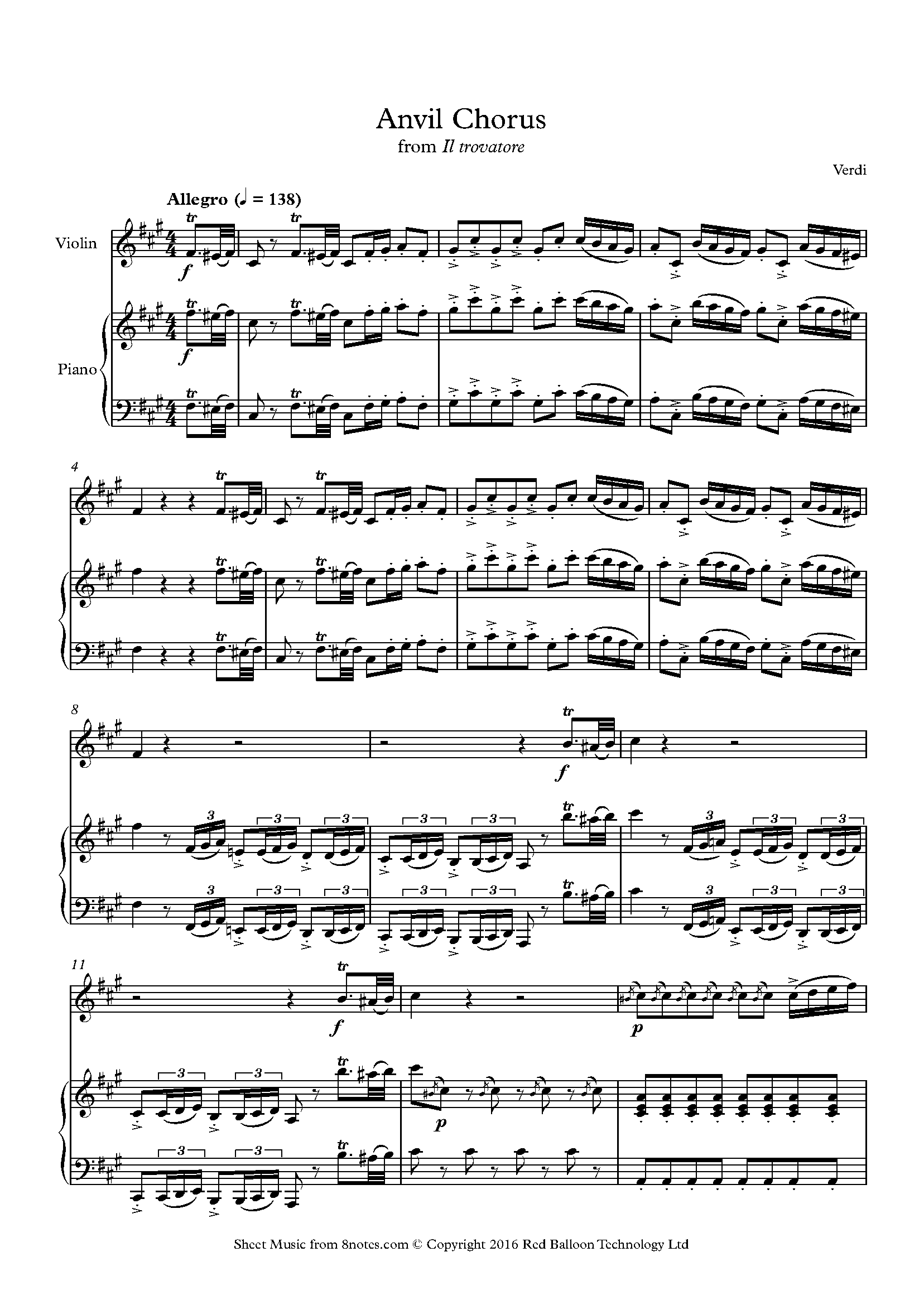 Verdi - Anvil Chorus from Il trovatore Sheet music for Violin - 8notes.com
