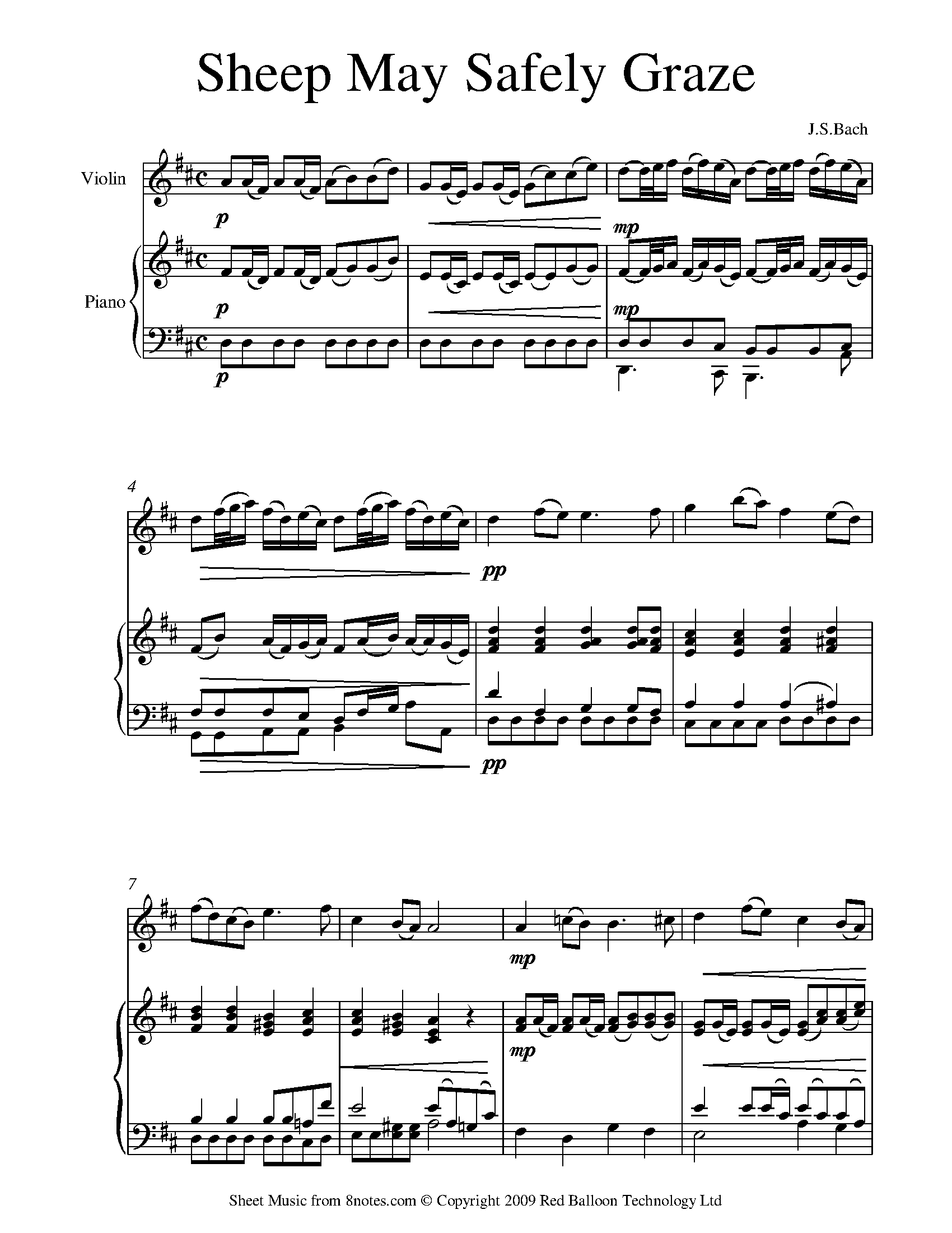 Bach - Sheep May Safely Graze from Cantata BWV 208 Sheet music for ...