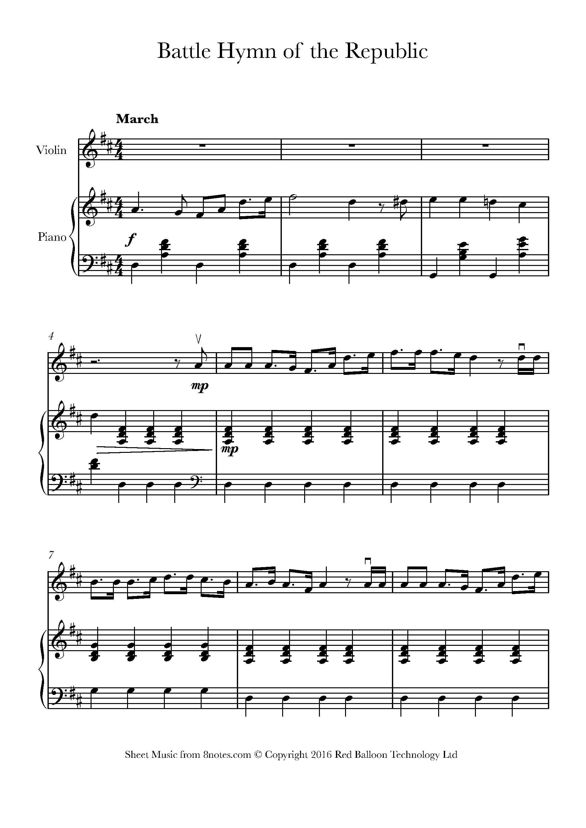 Howe - Battle Hymn of the Republic Sheet music for Violin - 8notes.com