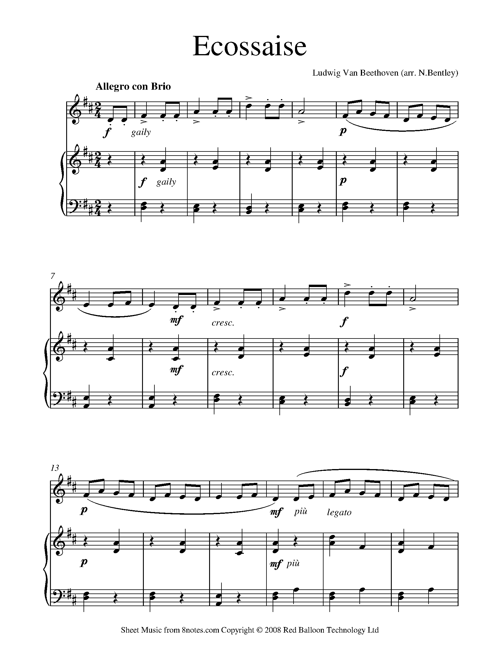 Beethoven - Ecossaise Sheet music for Violin - 8notes.com