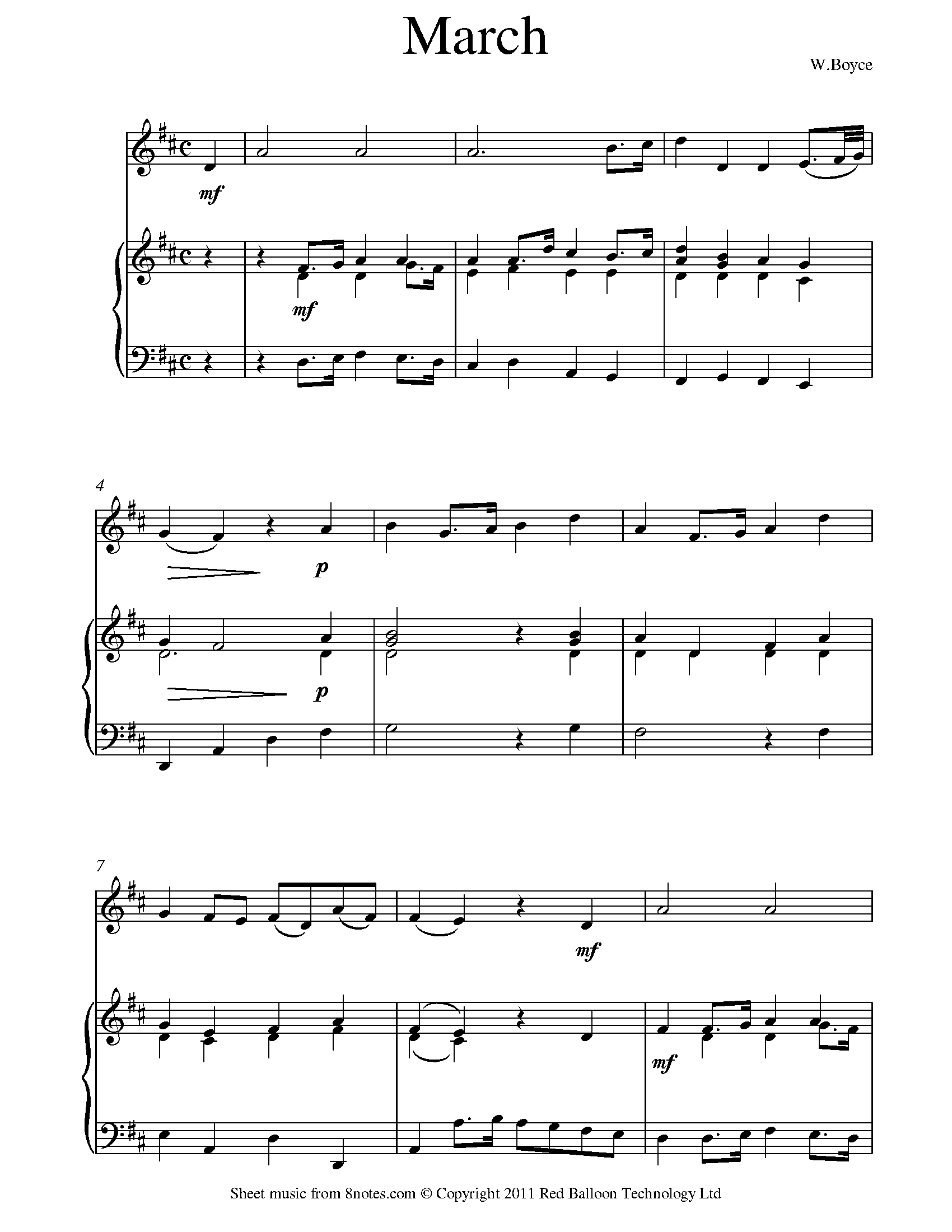 William Boyce - March Sheet music for Violin - 8notes.com