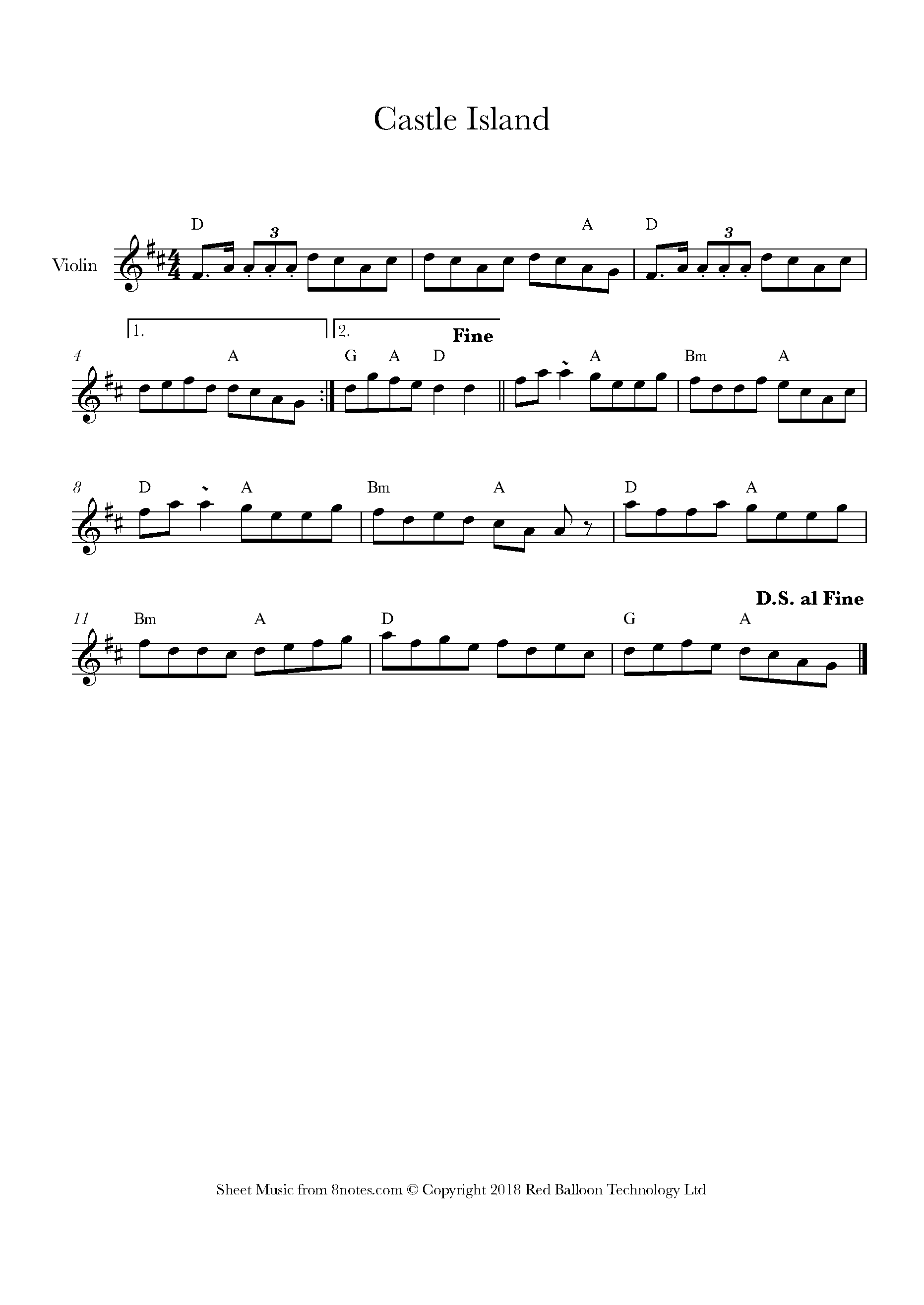 Castle Island (Irish Folk Song) Sheet music for Violin - 8notes.com
