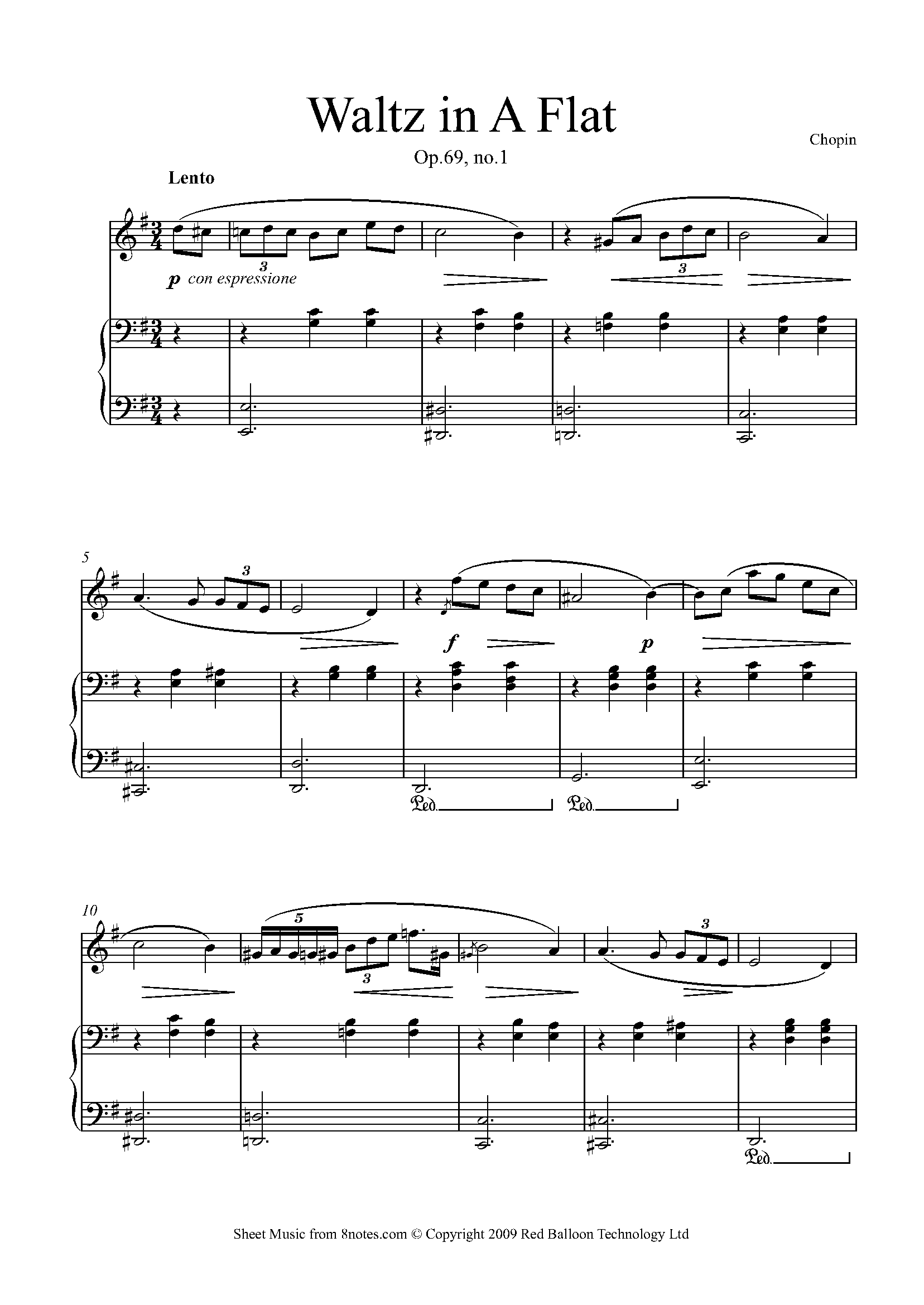 Chopin - Waltz in A Flat Op.69 no.1 Theme Sheet music for Violin ...