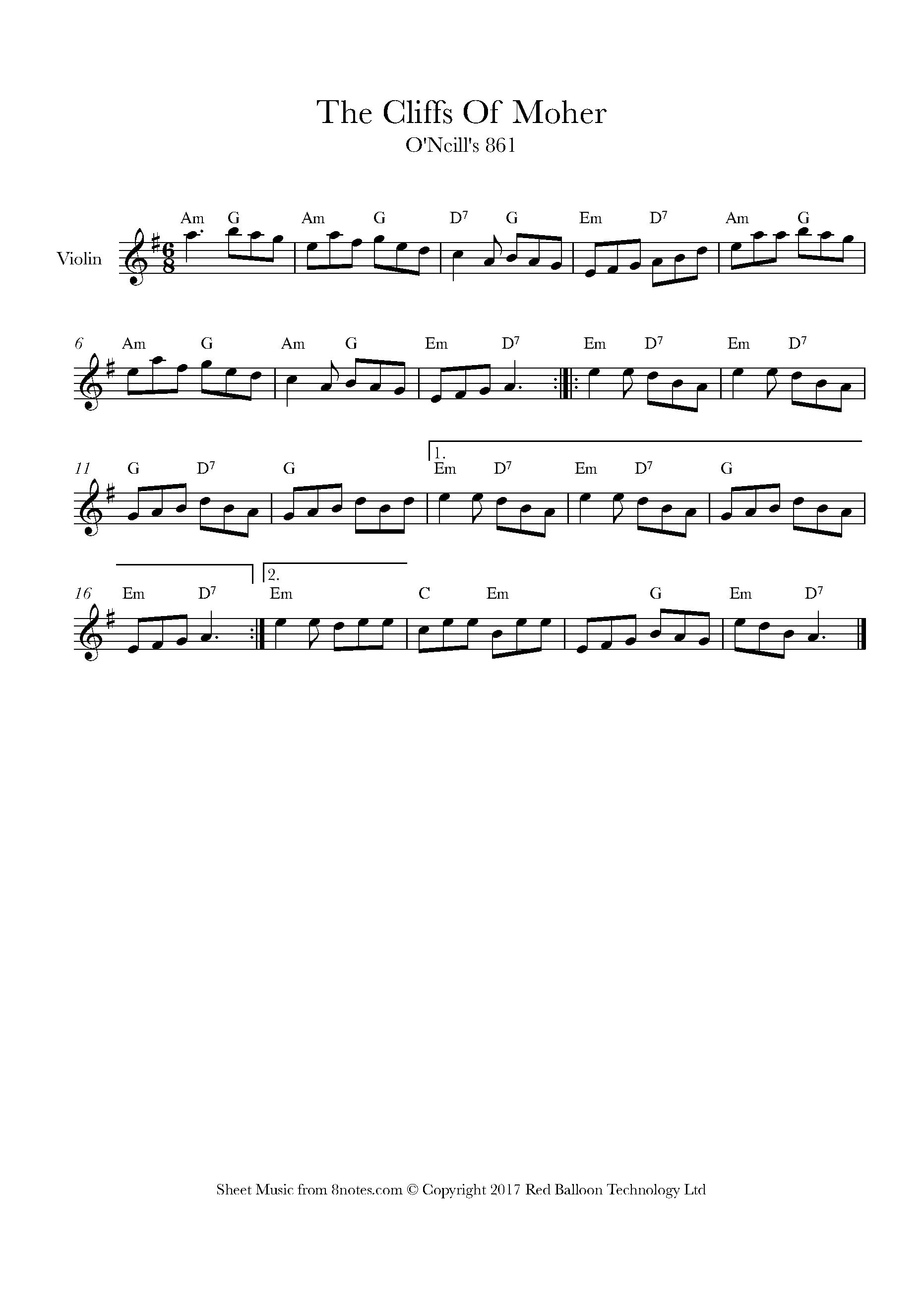 The Cliffs of Moher (Irish Jig) Sheet music for Violin - 8notes.com