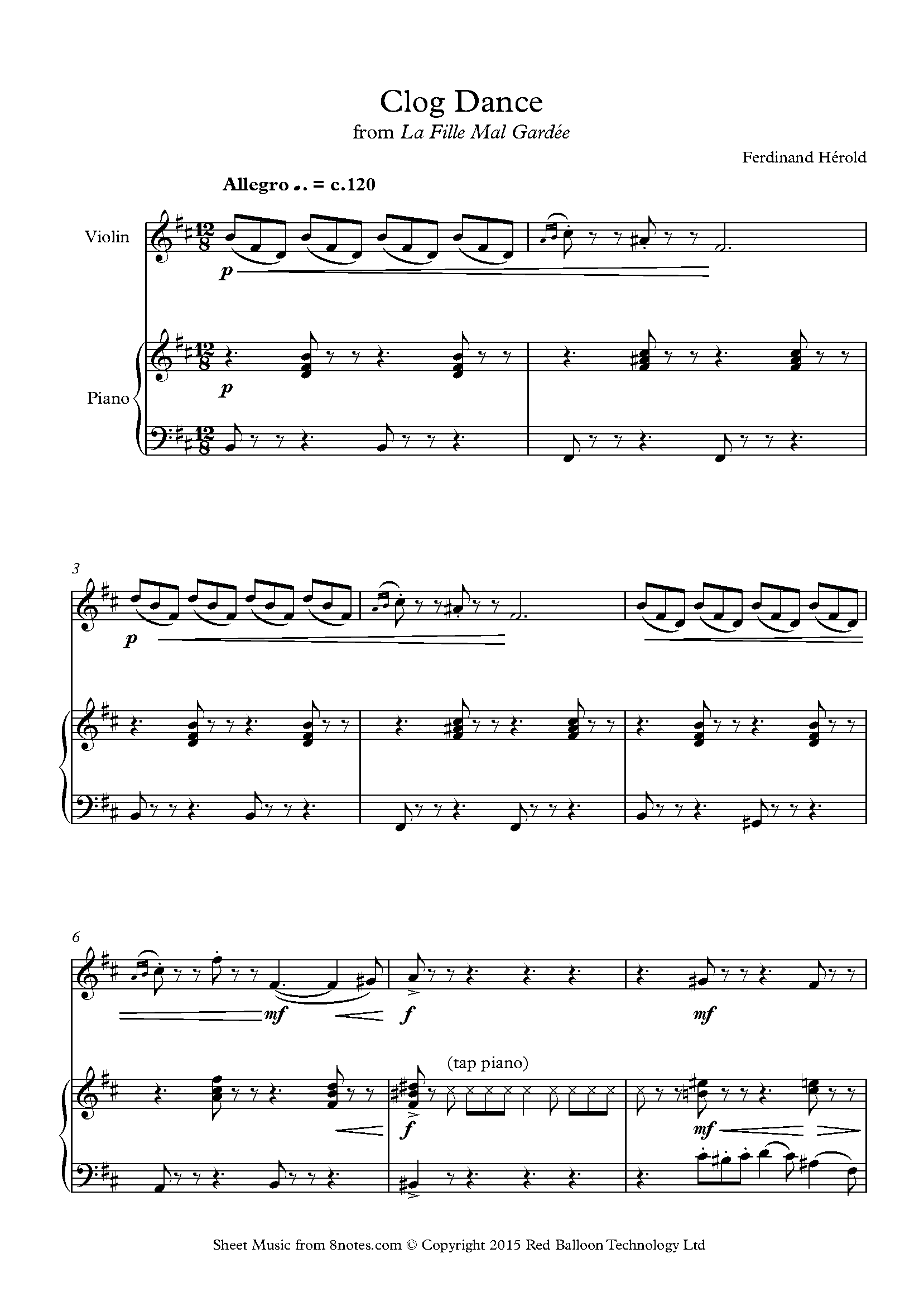 Hérold - ﻿Clog Dance from La Fille Mal Gardée8 Sheet music for Violin ...