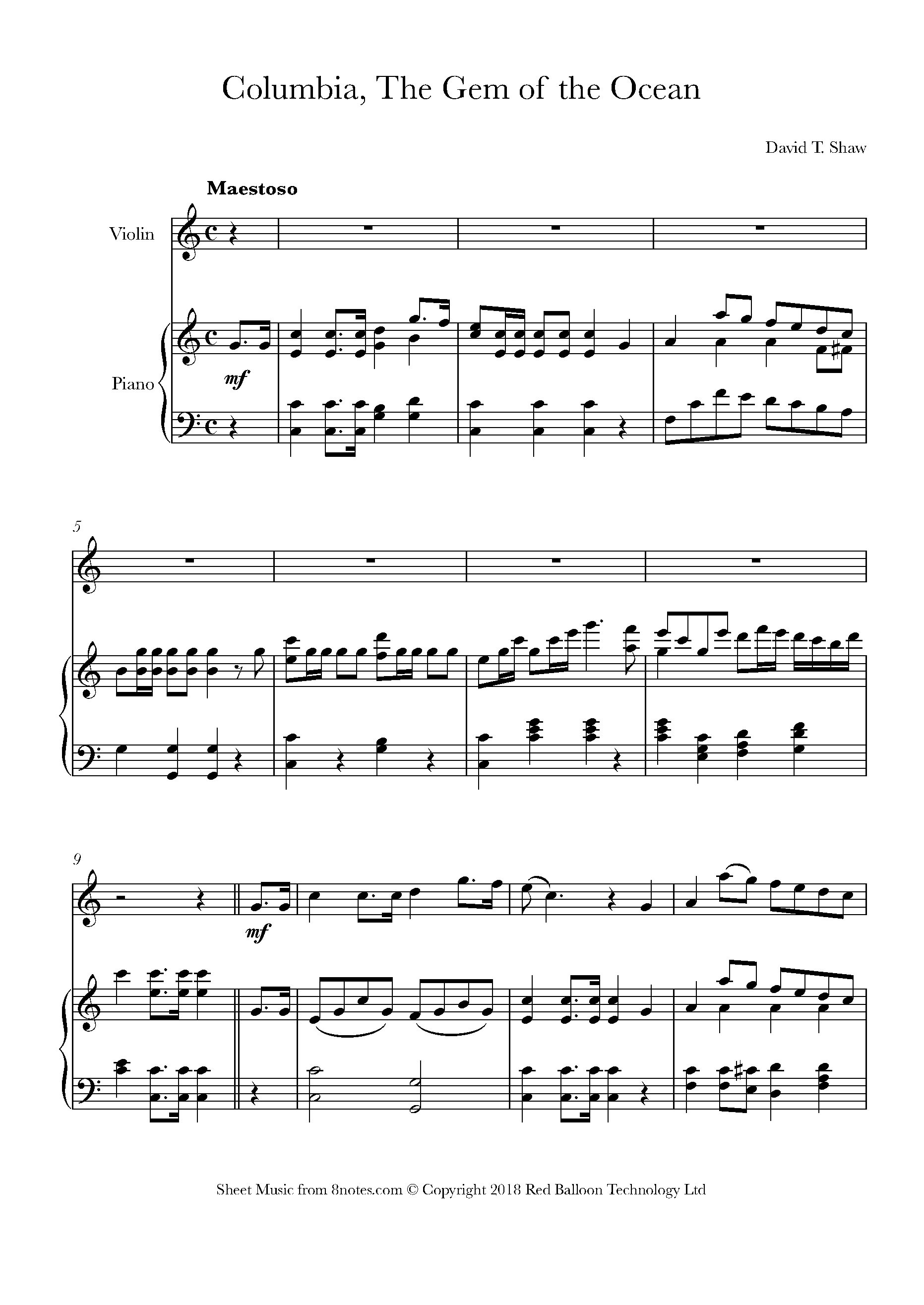 Columbia, The Gem of the Ocean Sheet music for Violin - 8notes.com