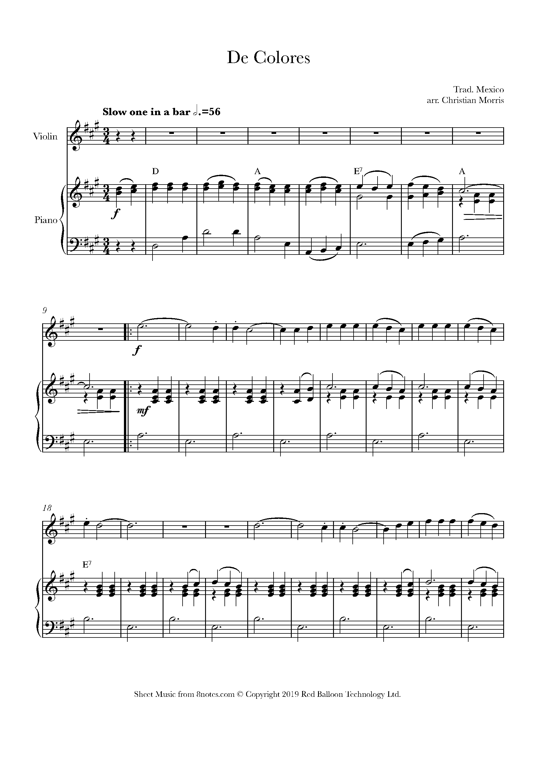 De Colores (Mexican Traditional) Sheet music for Violin - 8notes.com